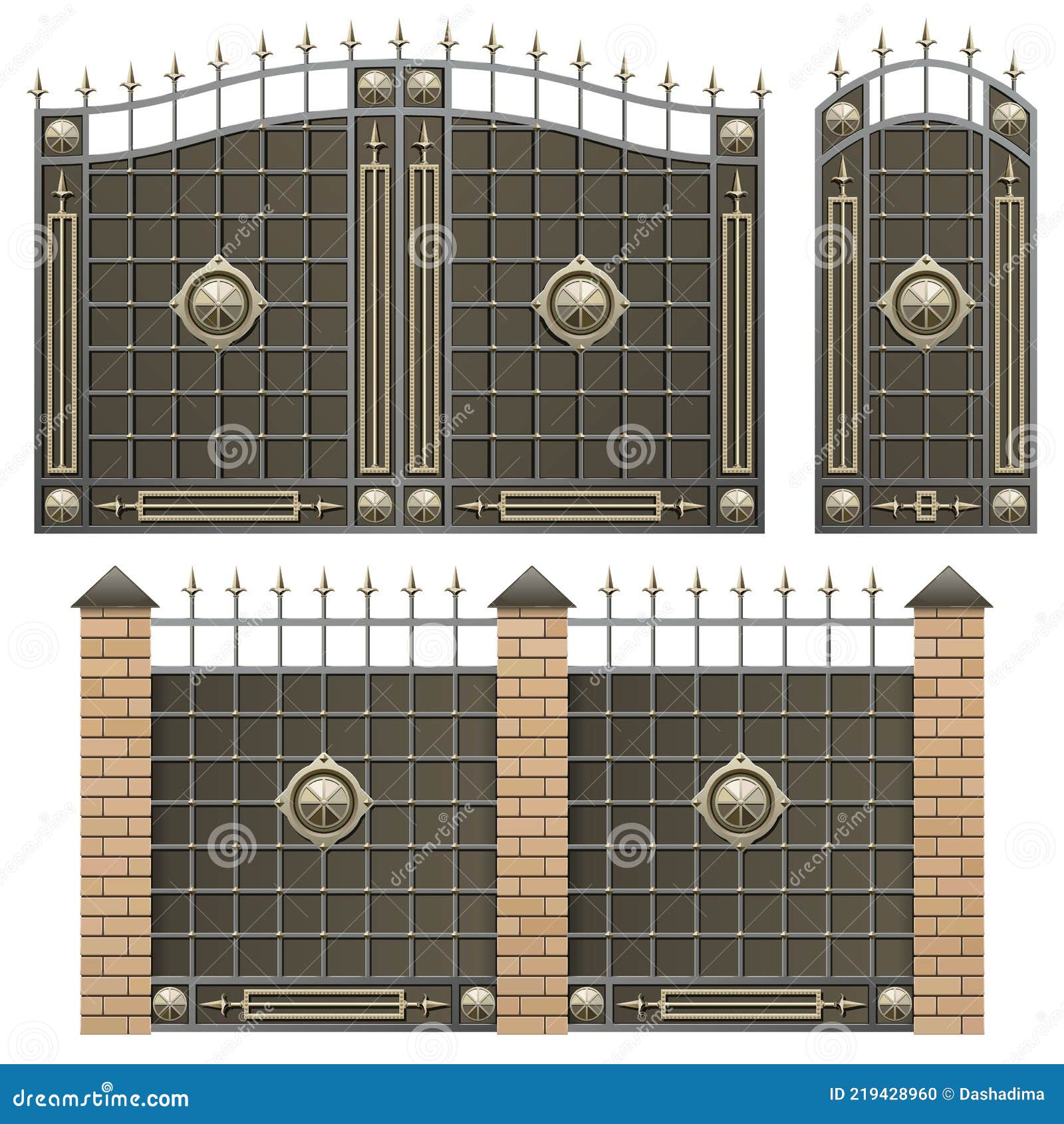 Vector Metal Gate with Fence Stock Vector - Illustration of palace ...