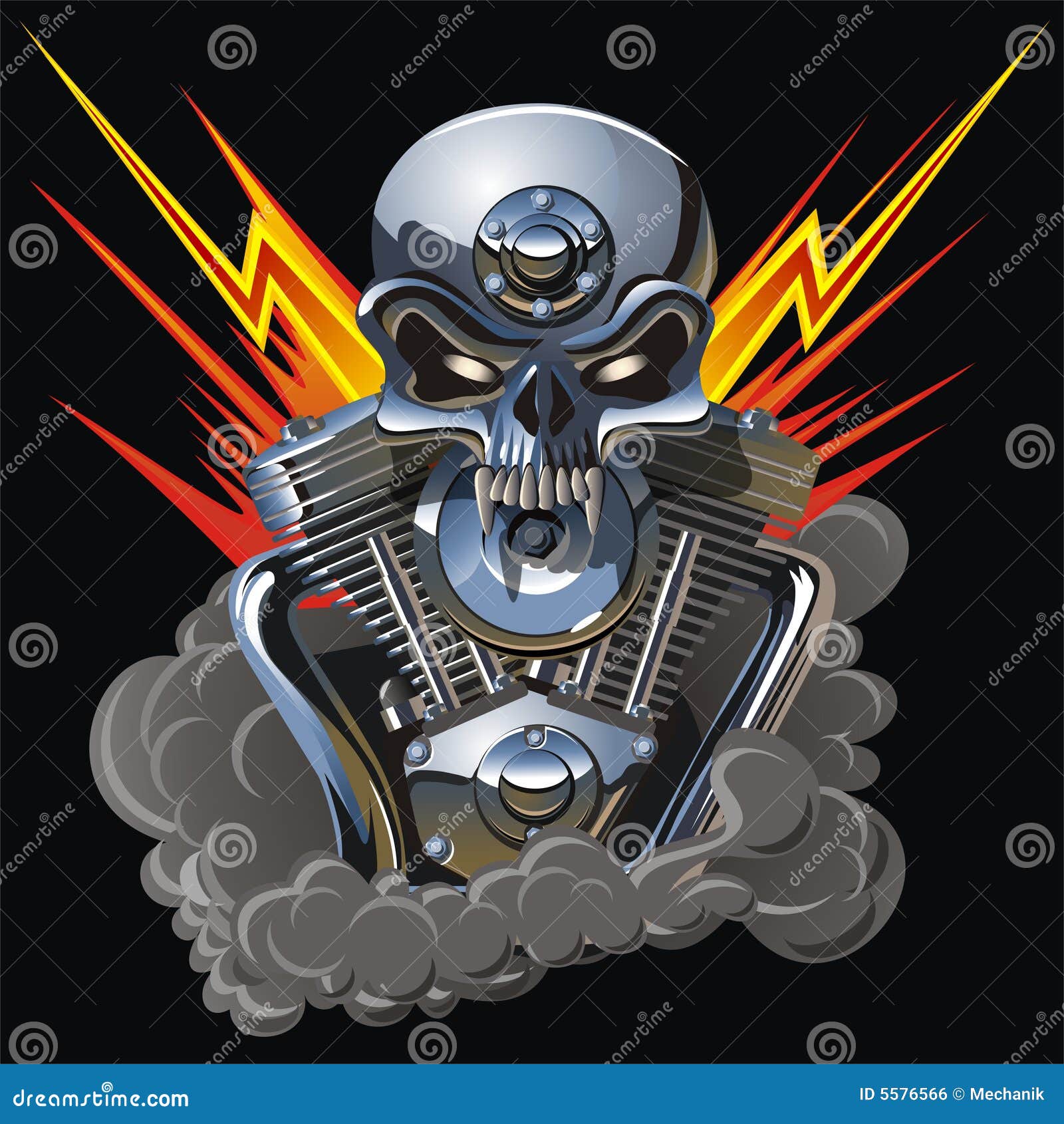 Vector Metall Skull with Engine Stock Illustration - Illustration of ...