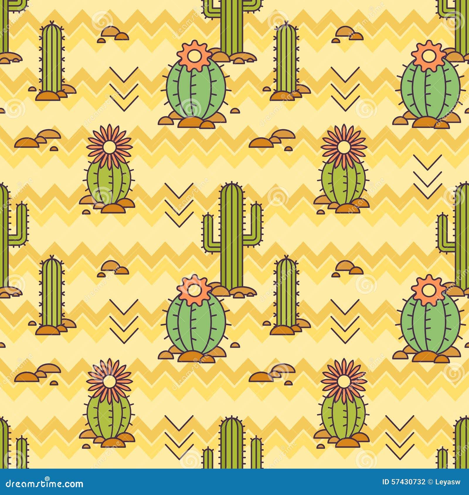 Vector Mexican Pattern Of Cacti. Linear Illustration. Vector Background ...