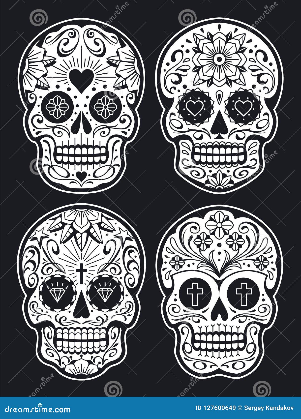 Vector Mexican Skulls with Patterns Stock Vector - Illustration of ...