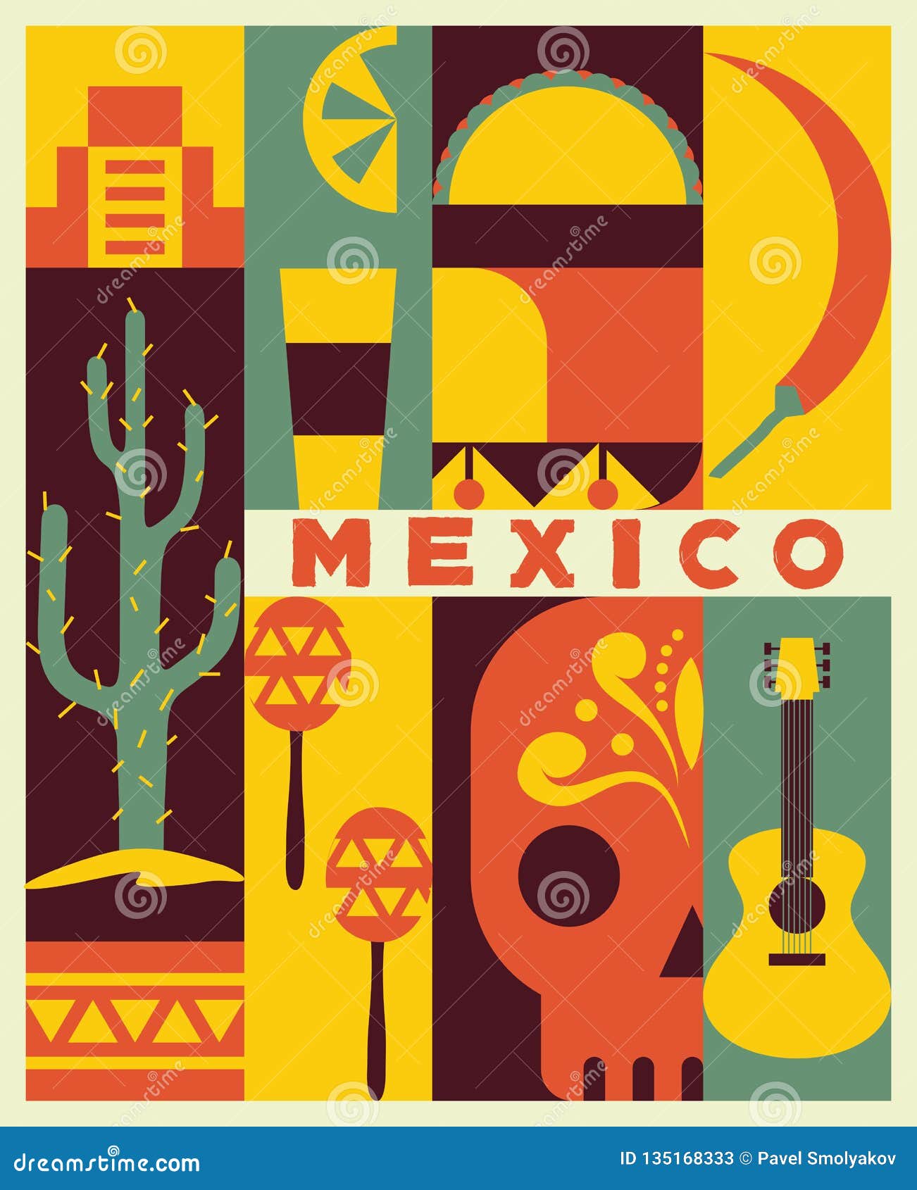 Vector Mexico background stock vector. Illustration of guitar - 135168333