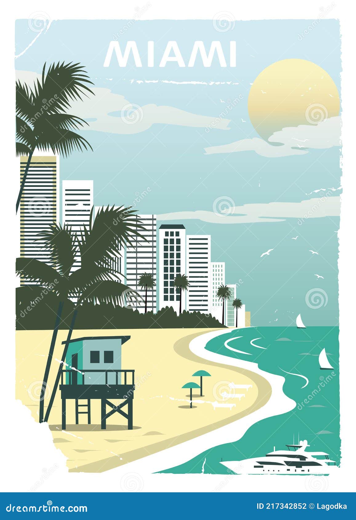 Miami City Skyline Black And White Silhouette. Cartoon Vector ...