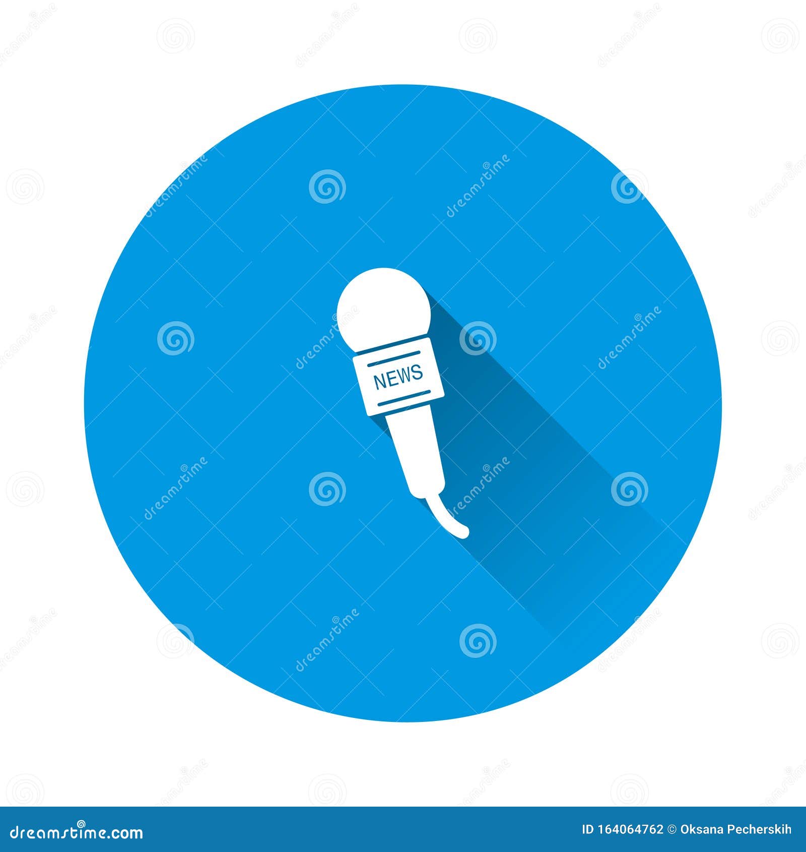Vector Microphone Icon with a News Symbol on Blue Background. Flat ...