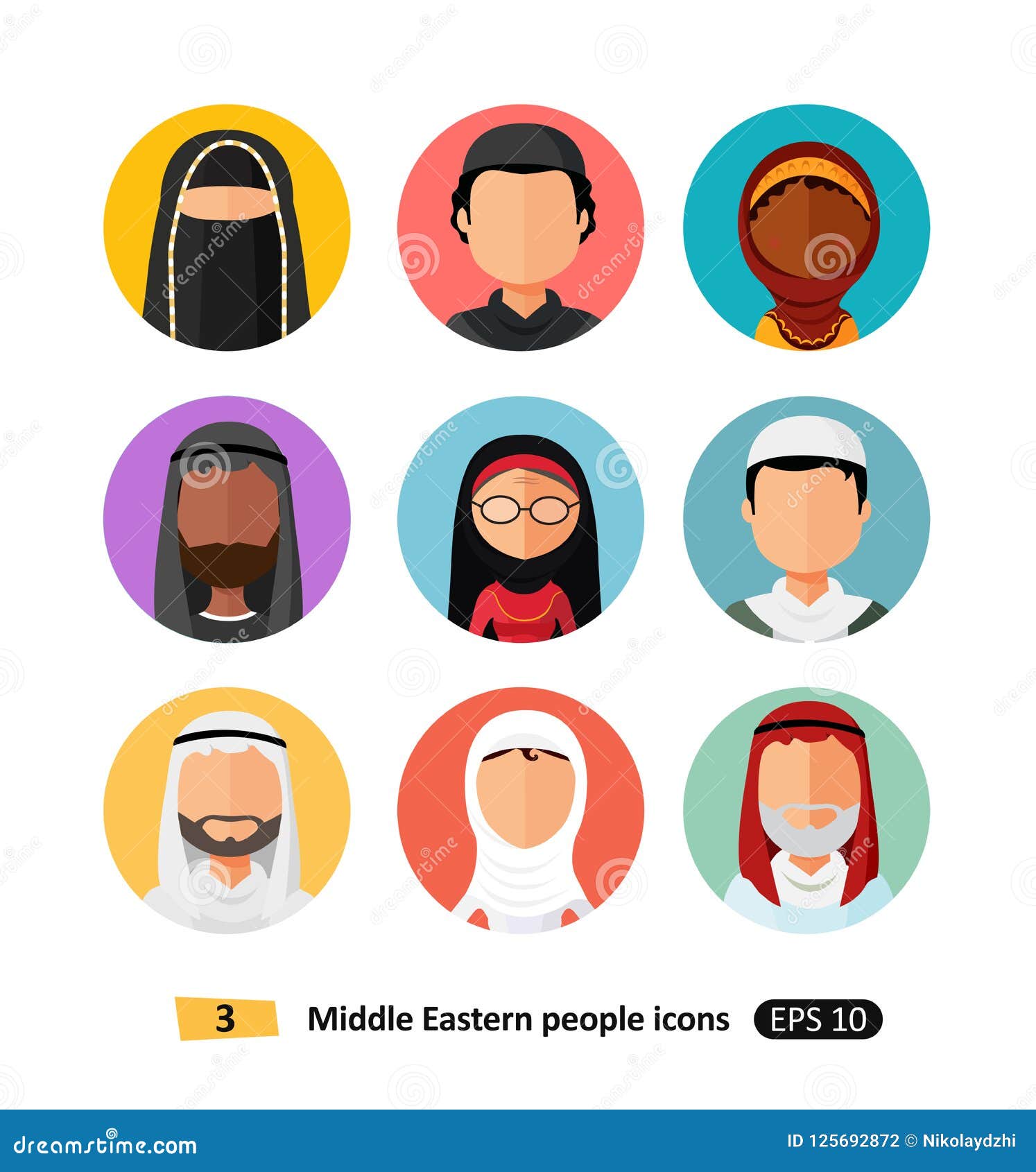 Vector Middle Eastern Arab People Icons Avatar Stock Vector ...