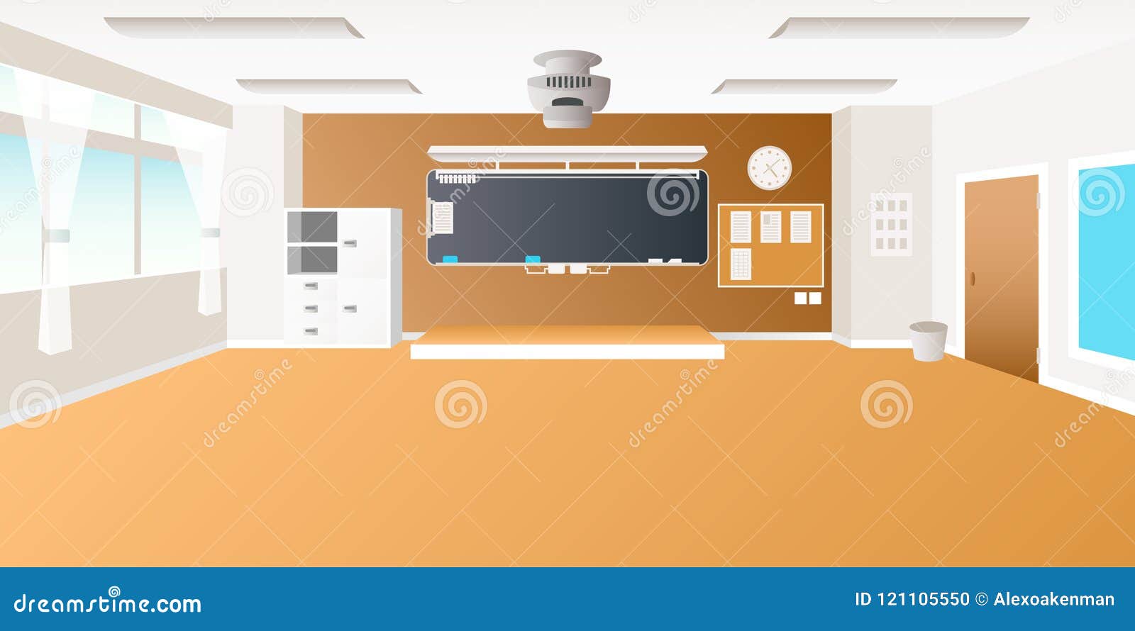 Vector Middle School Classroom Interior Empty Scene in Flat Style Stock ...