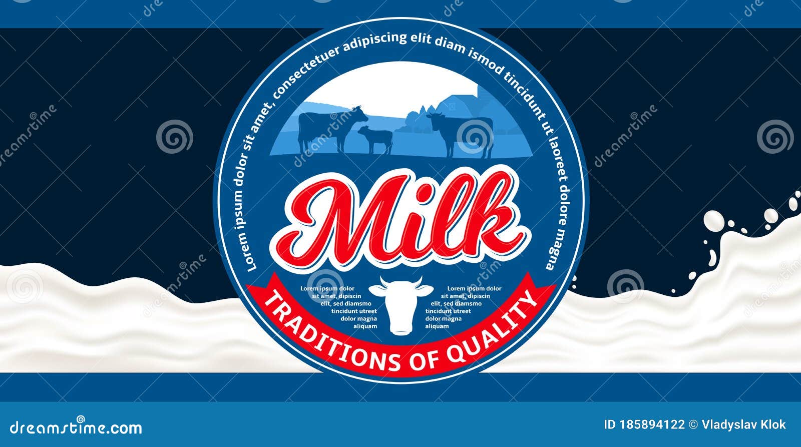 Vector Milk Round Label and Milk Packaging Design Elements Stock Vector ...