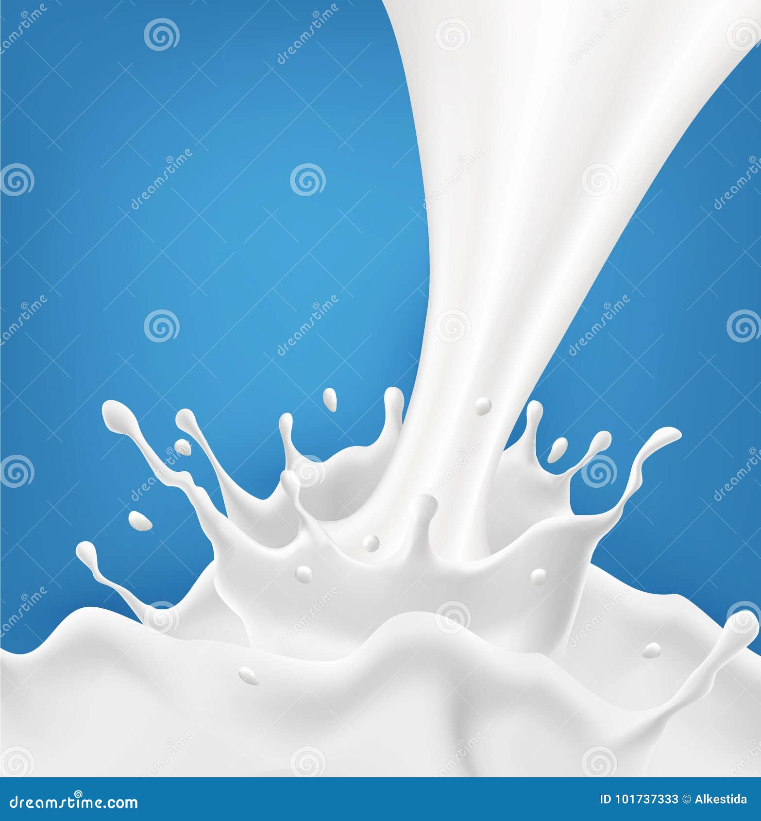 Vector Milk Splash with Splashes Isolated on a Blue Background. Stock ...