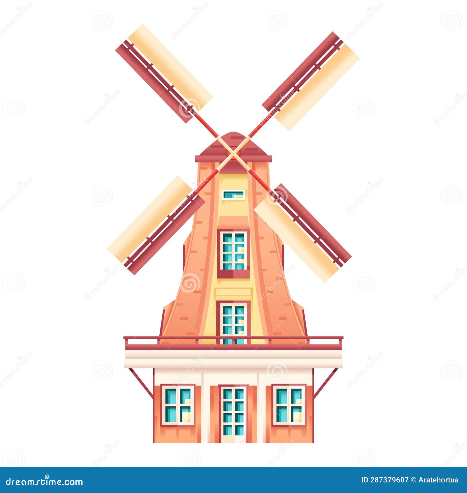 Vector Mill Cartoon Art Deco Retro Illustration Isolated Stock ...