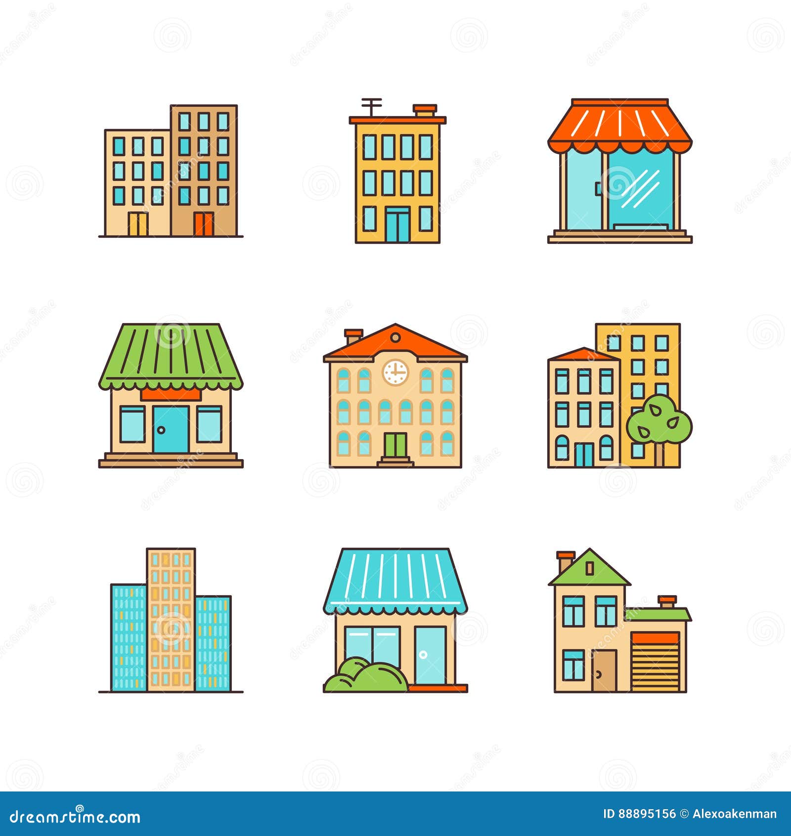 Vector Minimal Lineart Building Iconset Stock Vector - Illustration of ...