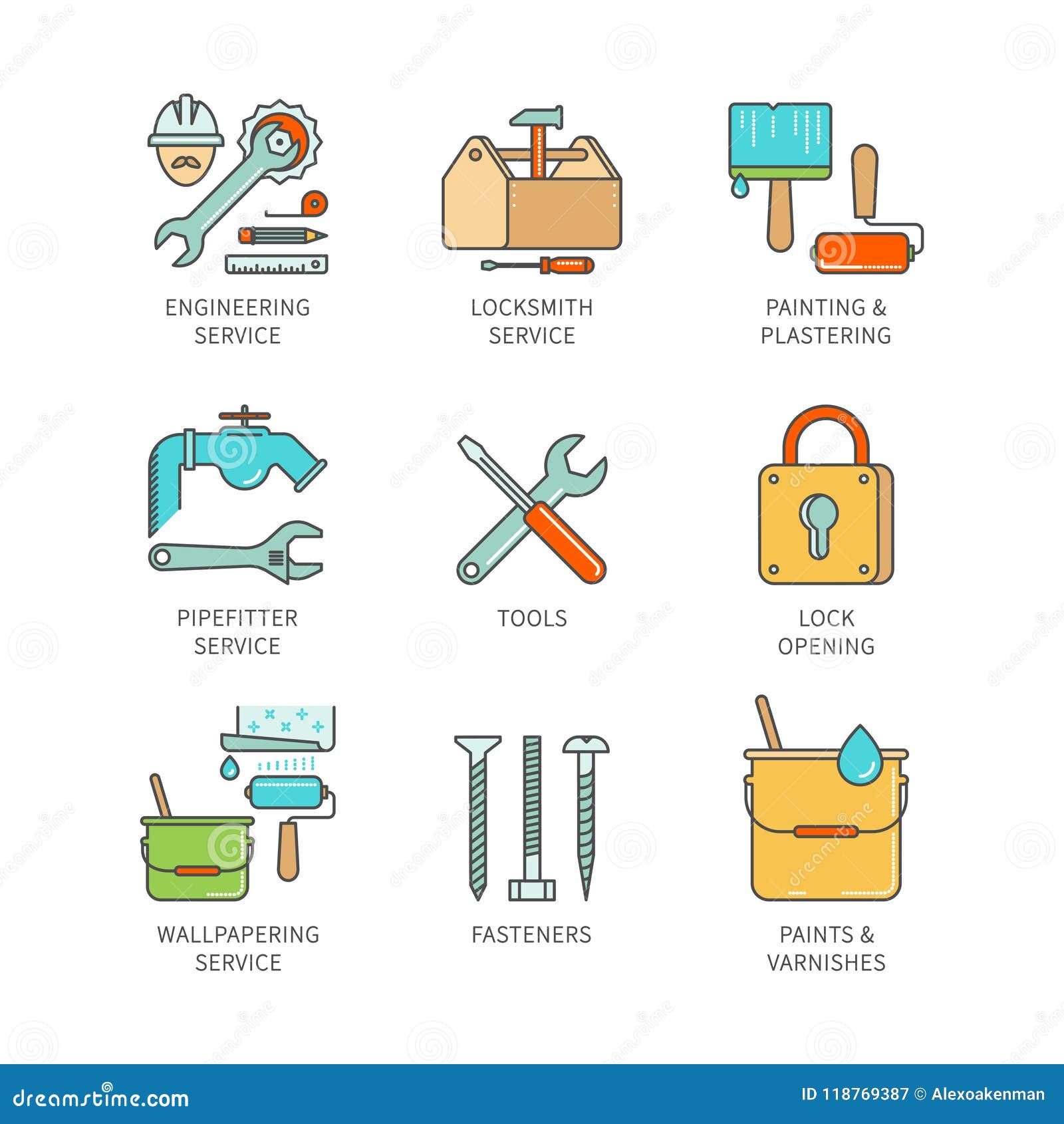 Vector Minimal Lineart Flat Engineering Iconset Stock Vector ...