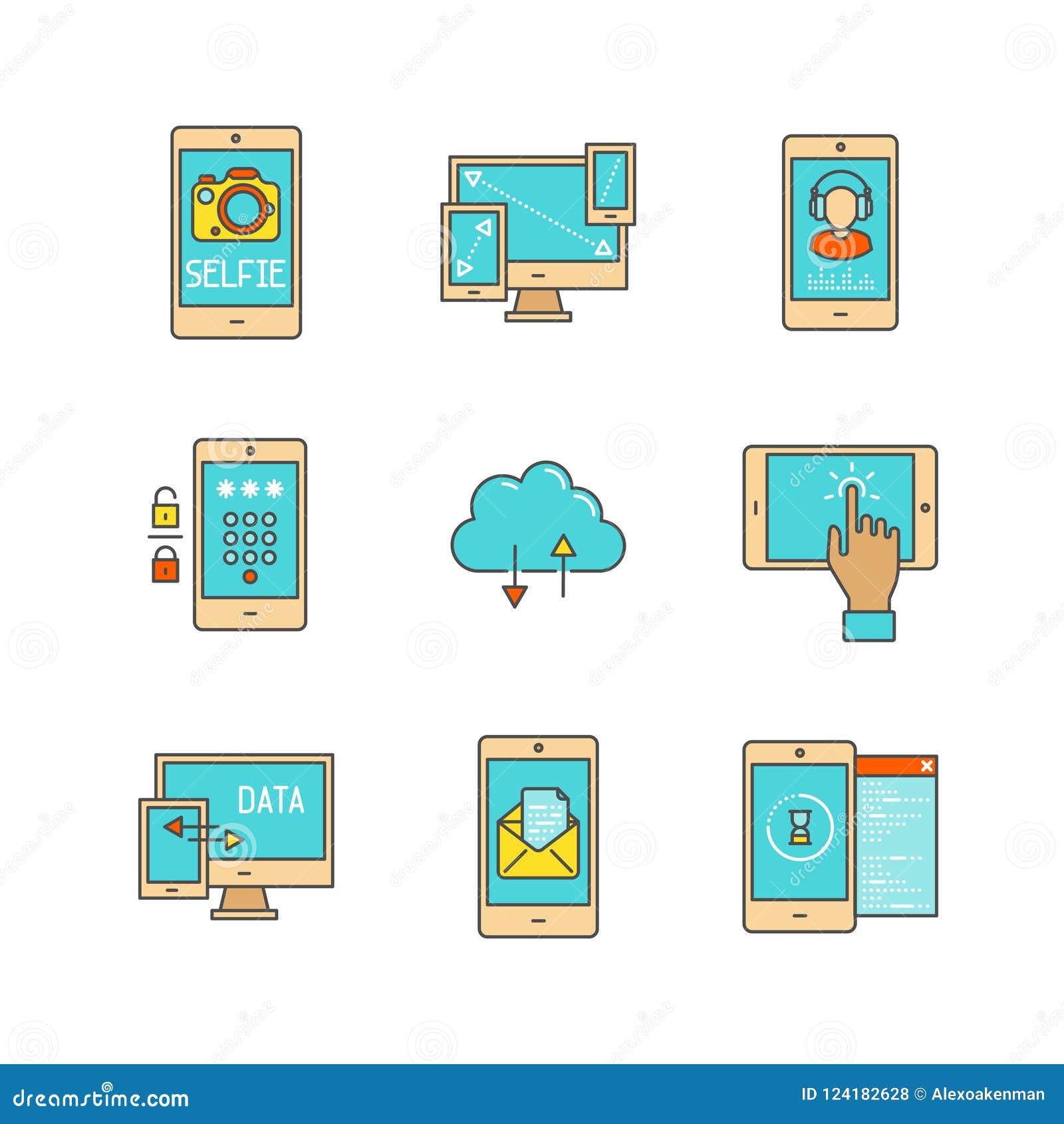 Vector Minimal Lineart Flat Mobile Tech Icon Set Stock Vector ...