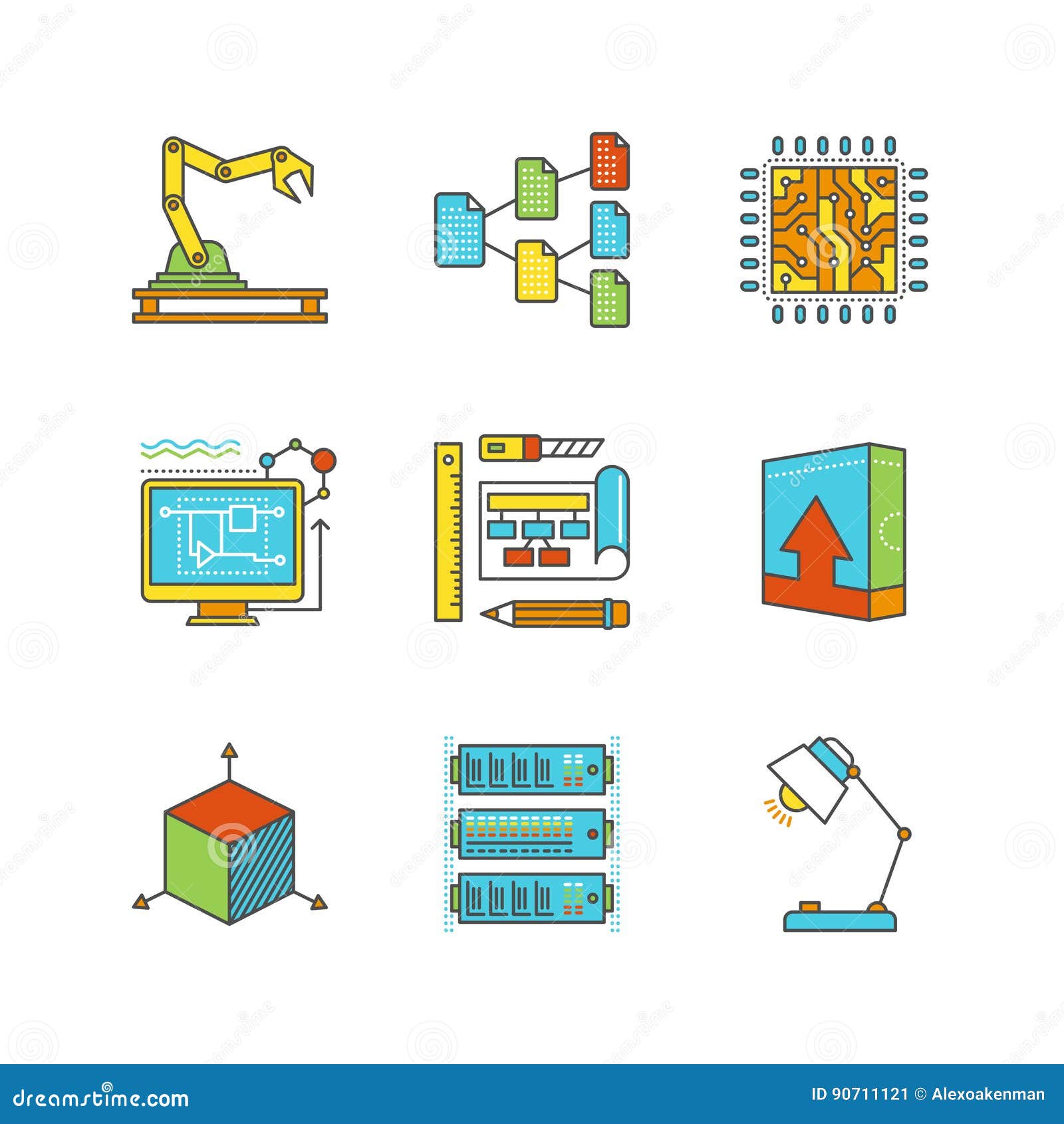 Vector Minimal Lineart Flat Technology Iconset Stock Vector - Illustration of flat, industry ...