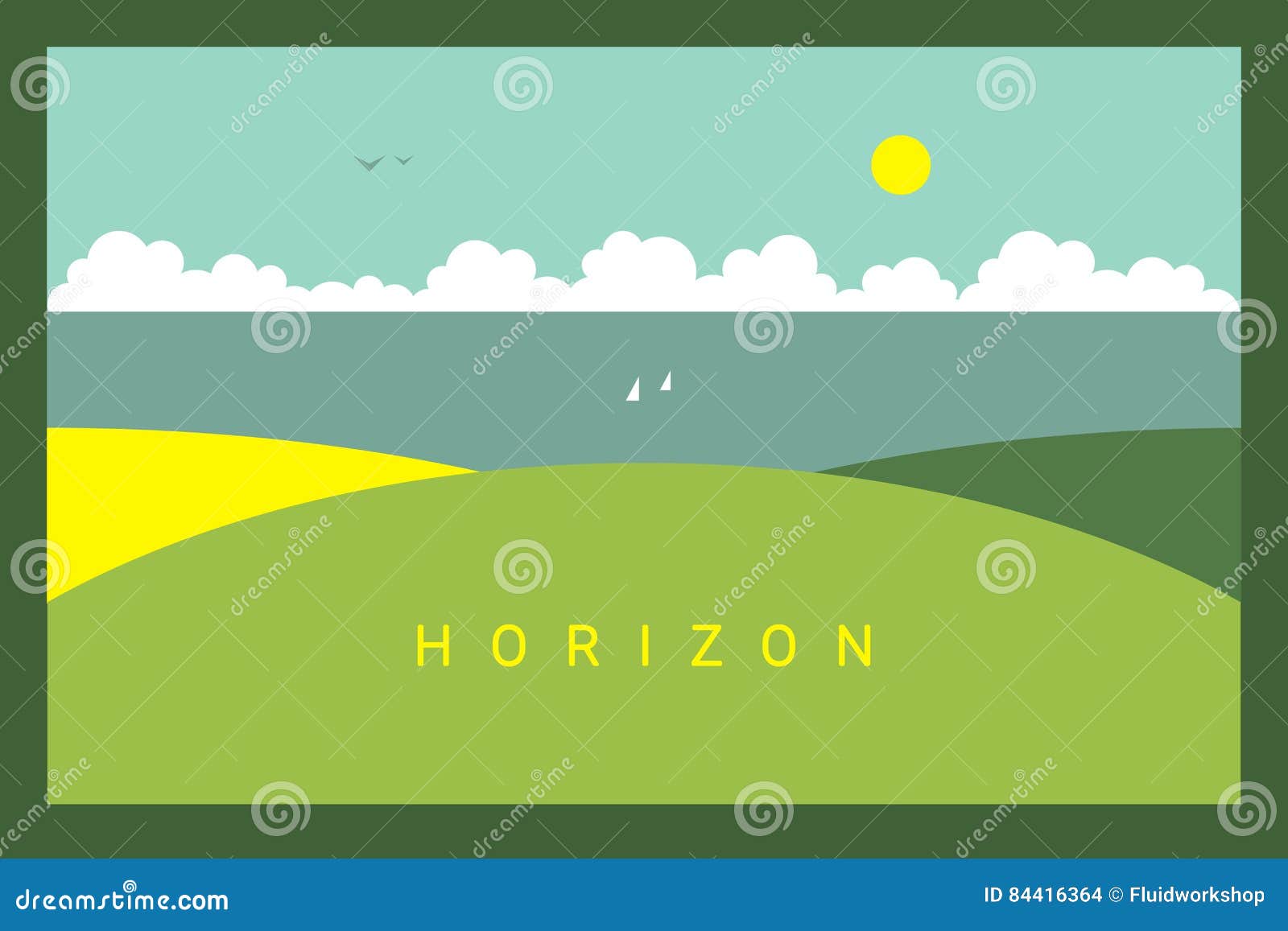 Minimal Horizon Vector Illustration. Golden Earthtone And Turquoise ...