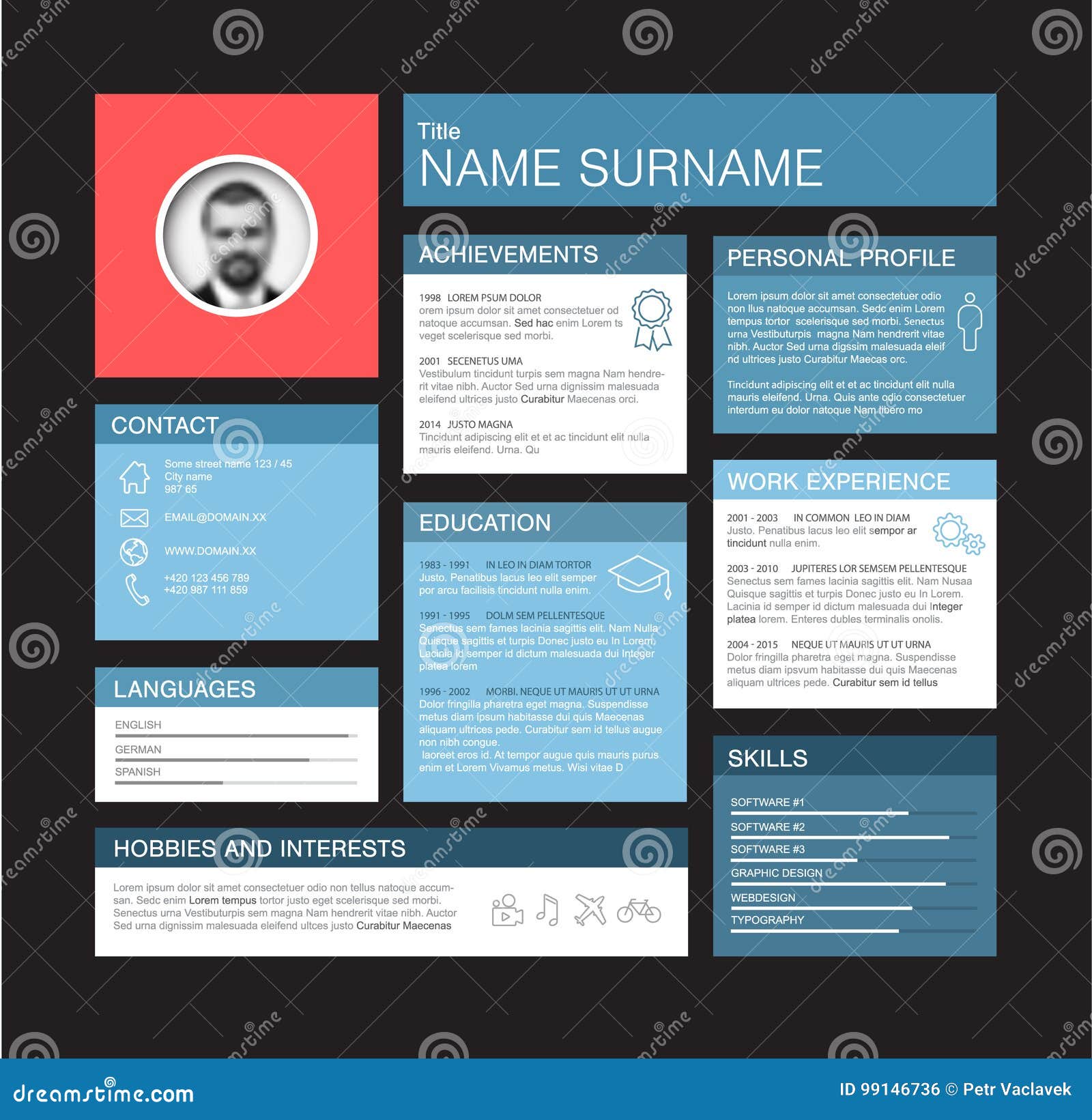 Vector Minimalist Cv / Resume Dashboard Profile Template Stock Vector ...