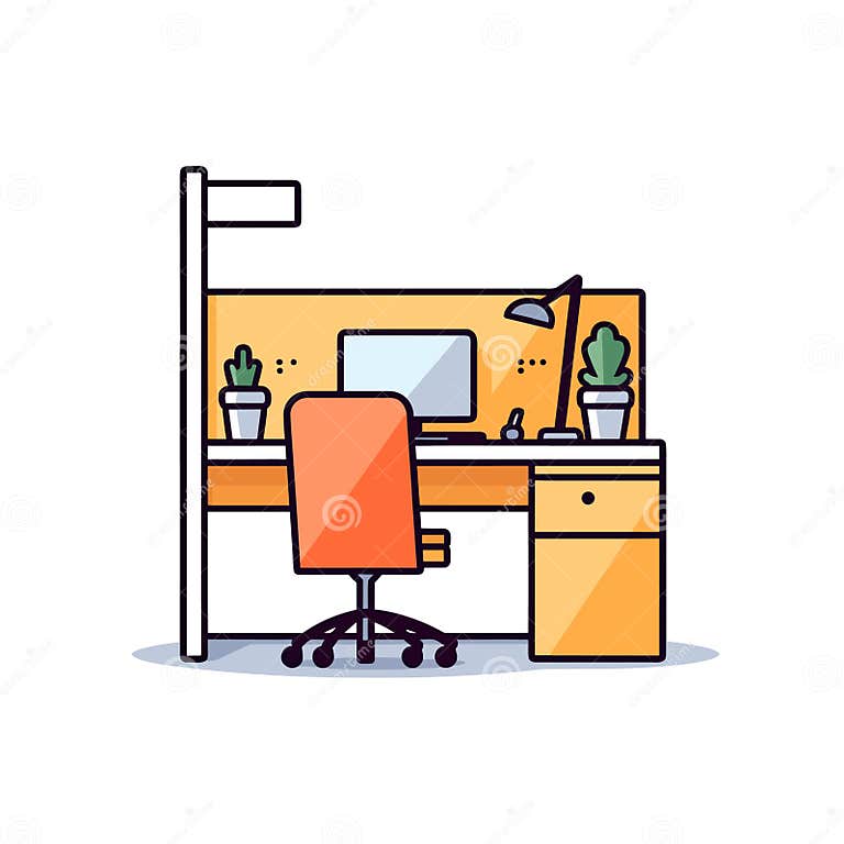 Vector of a Minimalist Desk Setup with a Computer and Chair Stock ...