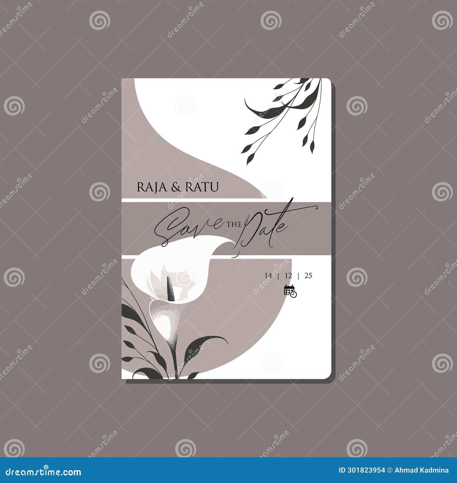 Minimalist Vector Calla Lily Floral Wedding Invitation Template, Mocha ...
