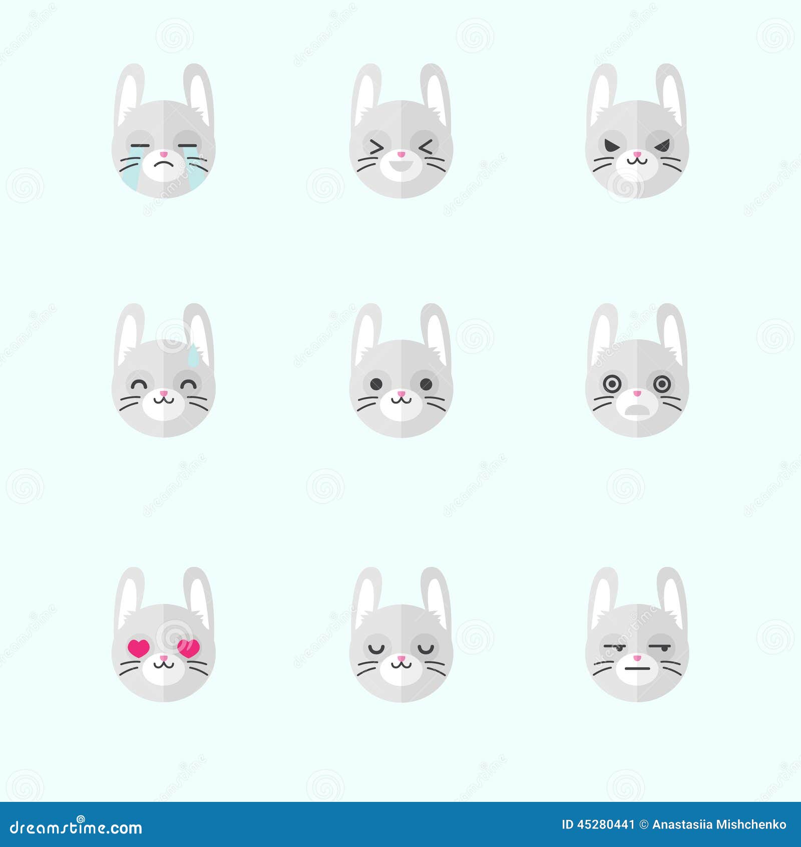Vector Minimalistic Flat Bunny Emotions Icon Set Stock Vector ...