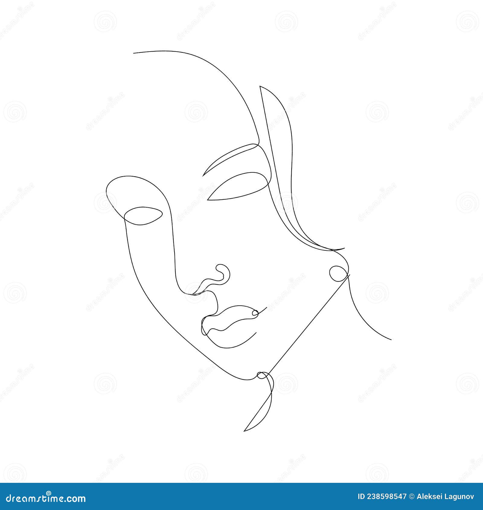 Vector Minimalistic Linear Face, Drawing Tempate, Drawn by One Line ...