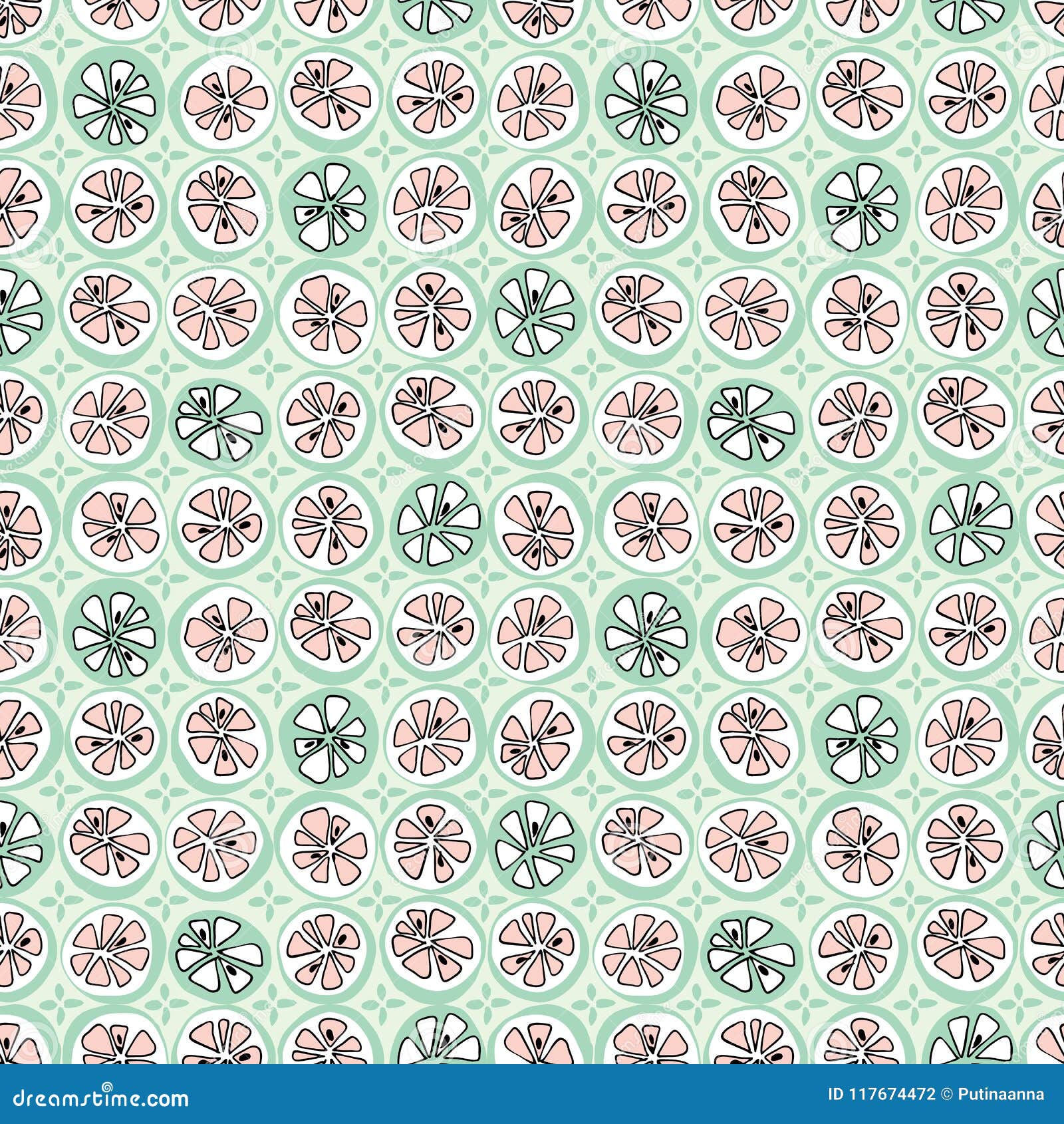 Vector Mint and Pink Oranges Set Layout Seamless Pattern Background ...