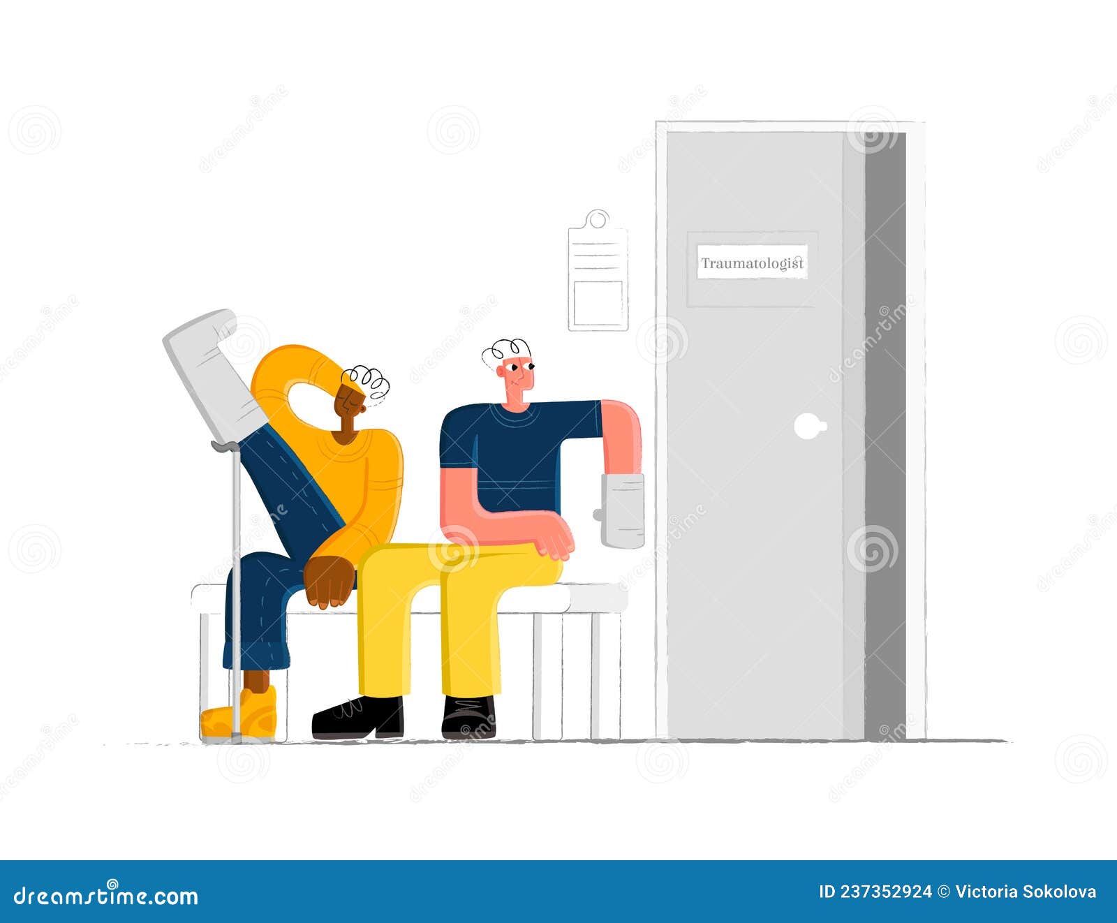 Set Of Injured Patients, Doctor In Chamber, Characters With Fracture ...