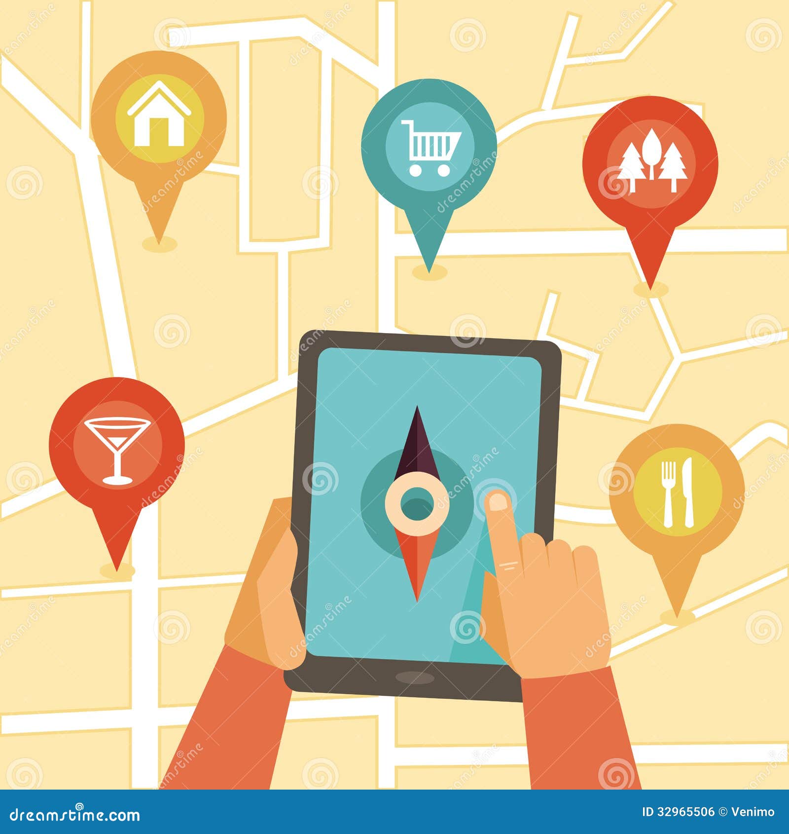 Vector Mobile Phone with Compass on Screen Stock Vector - Illustration ...