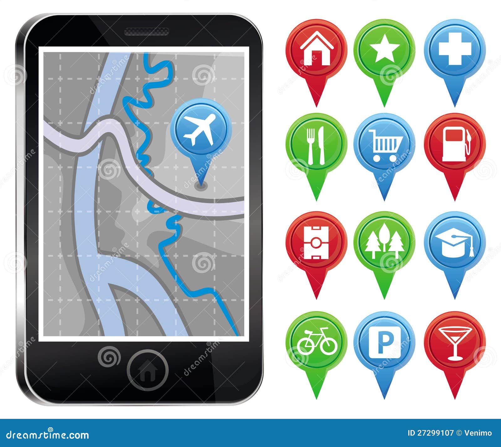 Vector Mobile Phone with Gps Map Stock Vector - Illustration of airport ...