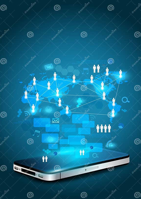 Mobile Phone with Technology Network Process Stock Vector ...