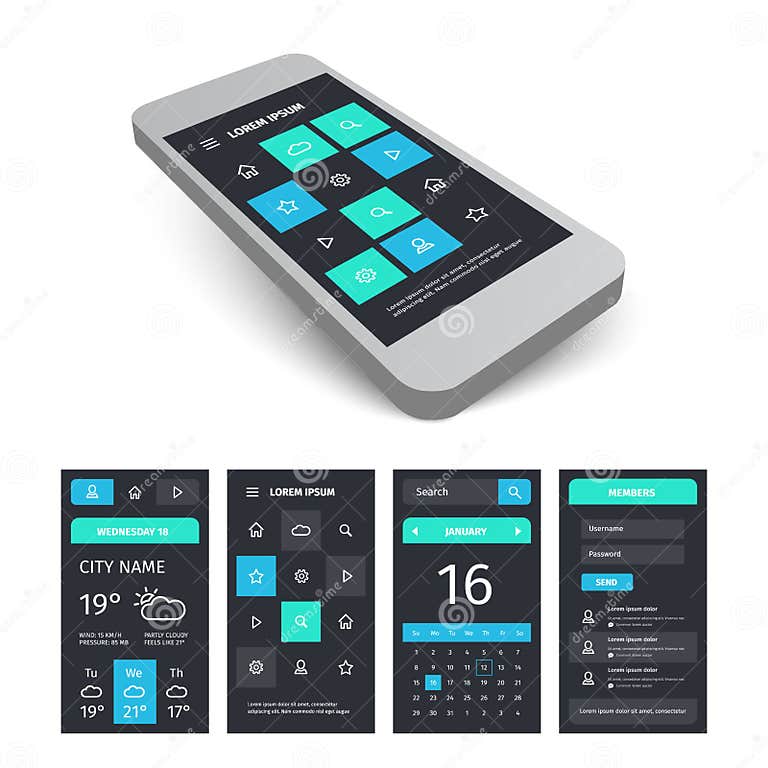 Vector Mobile User Interface App Kit Template with Stock Vector ...