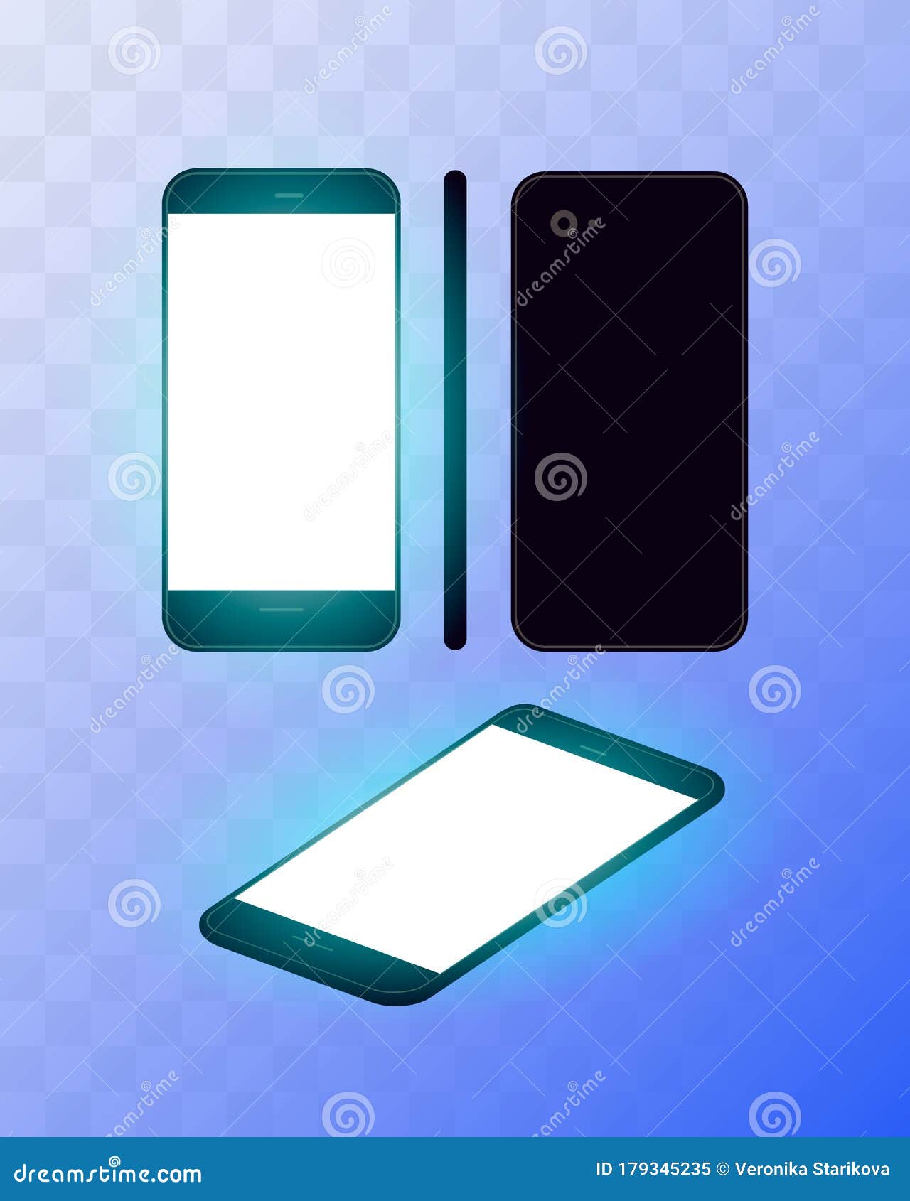 Vector Mock Up Phone Front, Back, Side View Stock Illustration ...