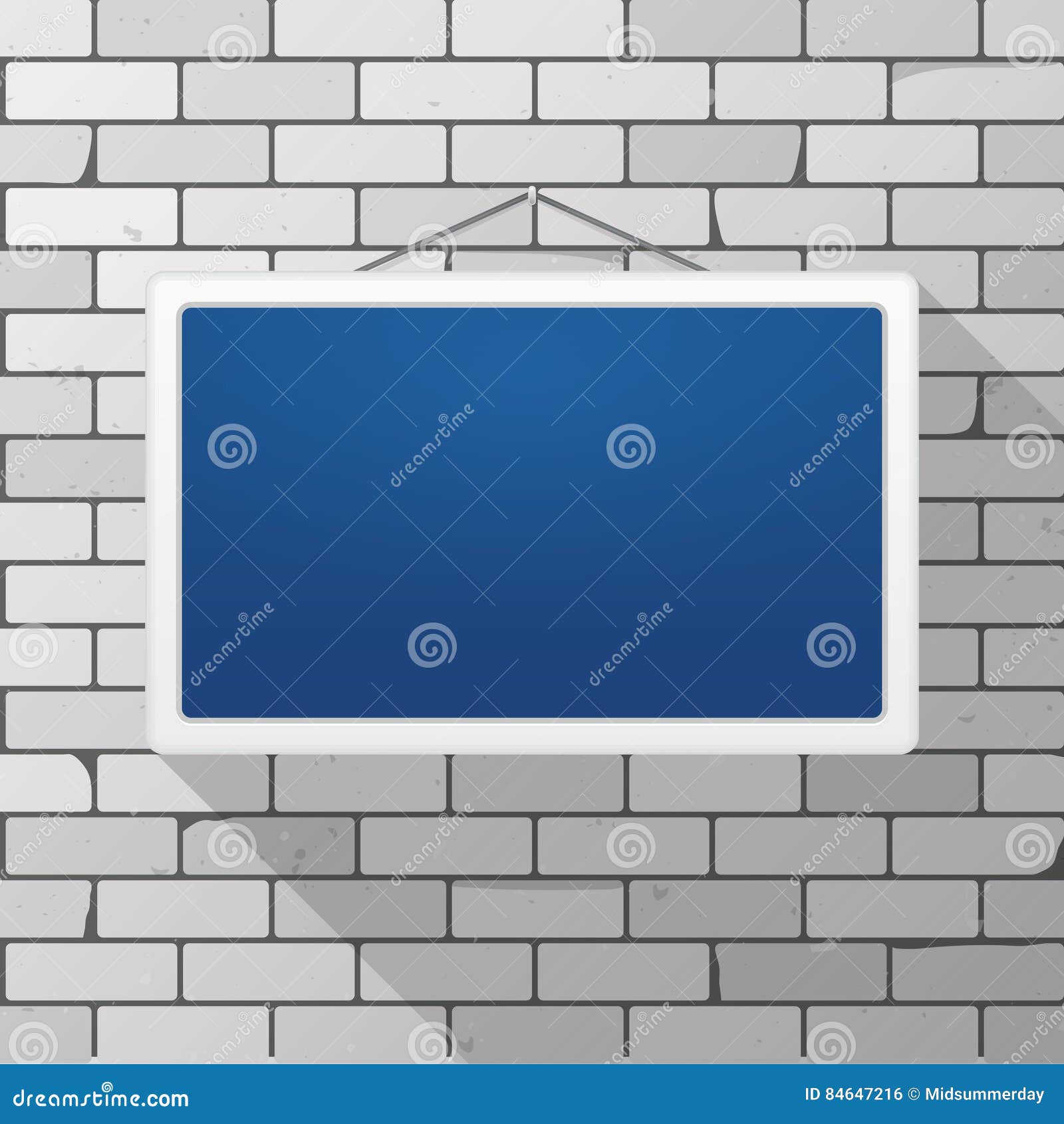 Vector Mockup. Simple Blue Sign Hanging on a Gray Brick Wall. White ...