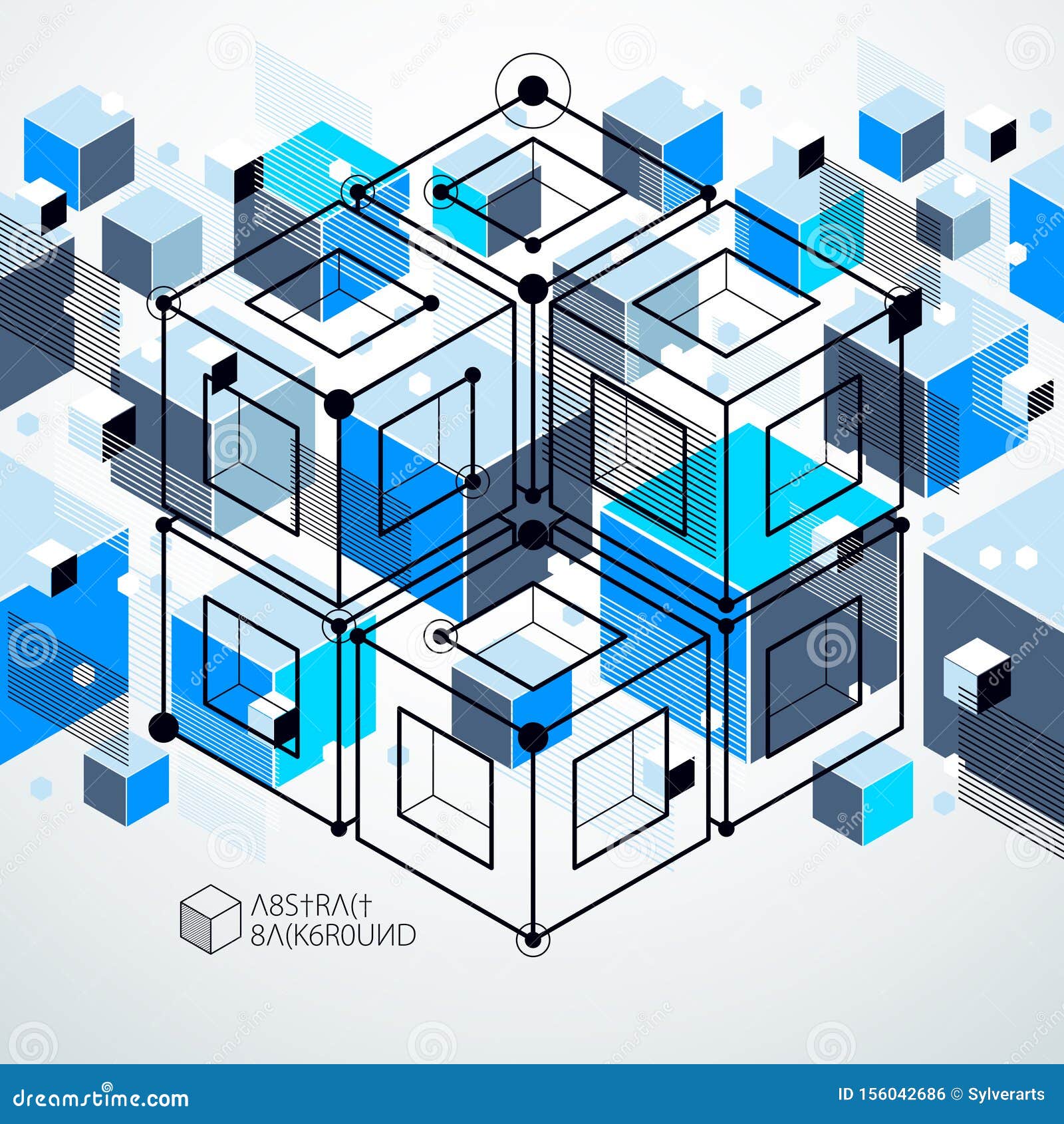 Vector of Modern Abstract Cubic Lattice Lines Blue Background. Layout ...