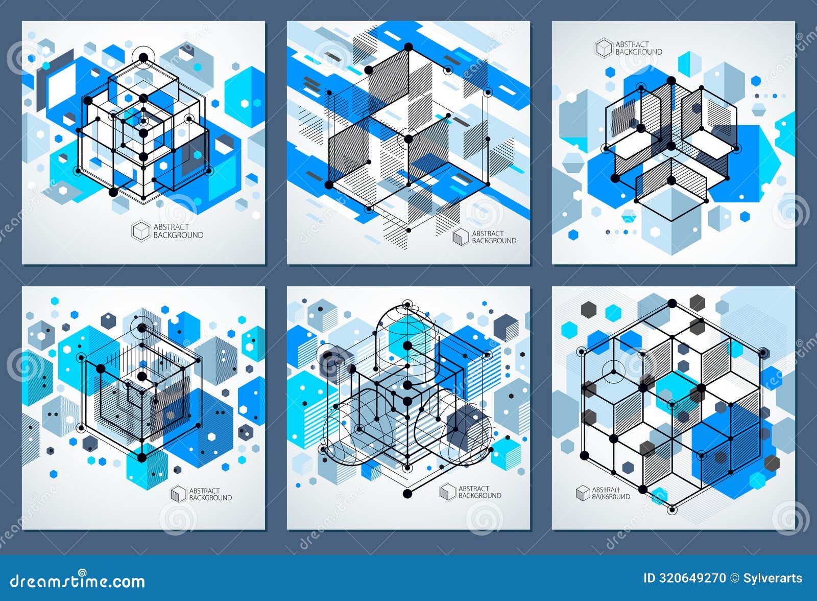 Vector of Modern Abstract Cubic Lattice Lines Blue Backgrounds Set ...
