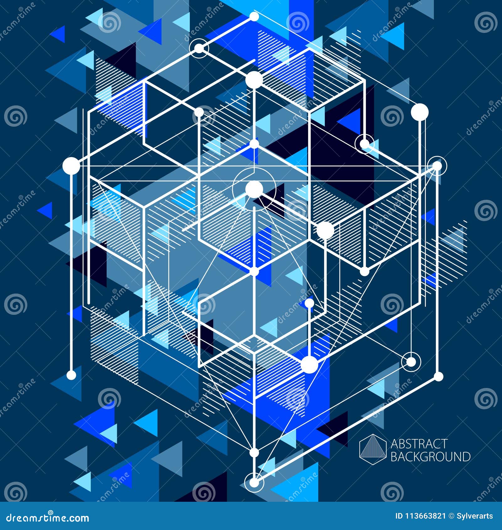 Vector of Modern Abstract Cubic Lattice Lines Blue Black Background ...