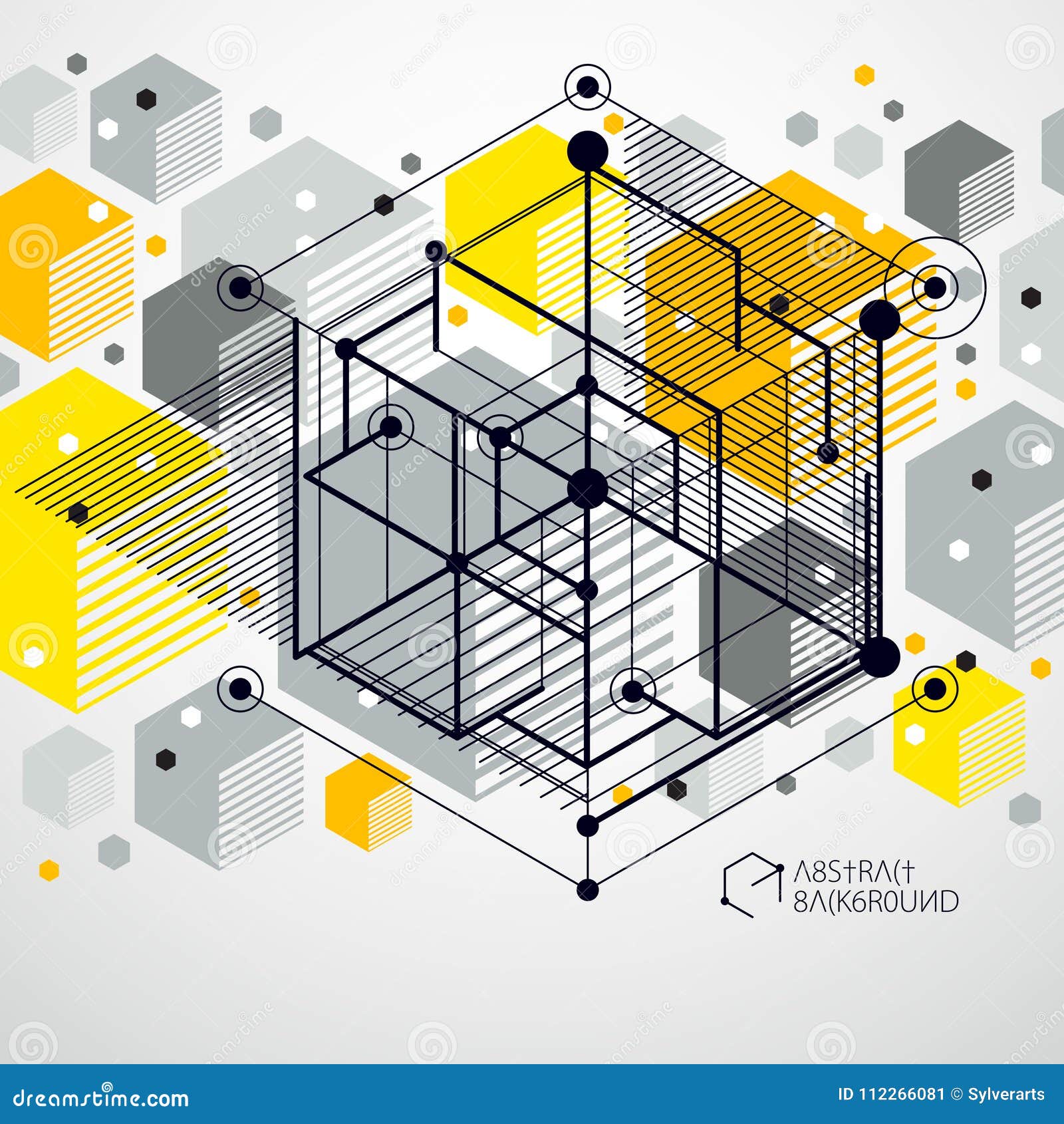 Vector of Modern Abstract Cubic Lattice Lines Yellow Background. Stock ...