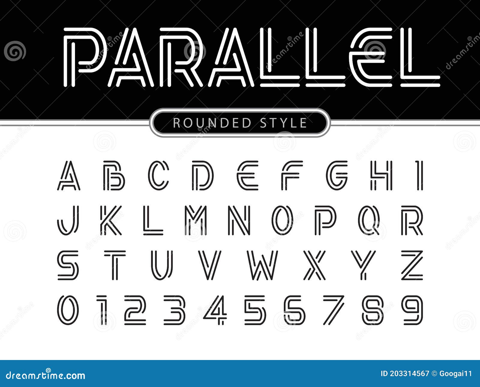Vector Of Modern Alphabet Letters And Numbers Parallel Lines Stylized