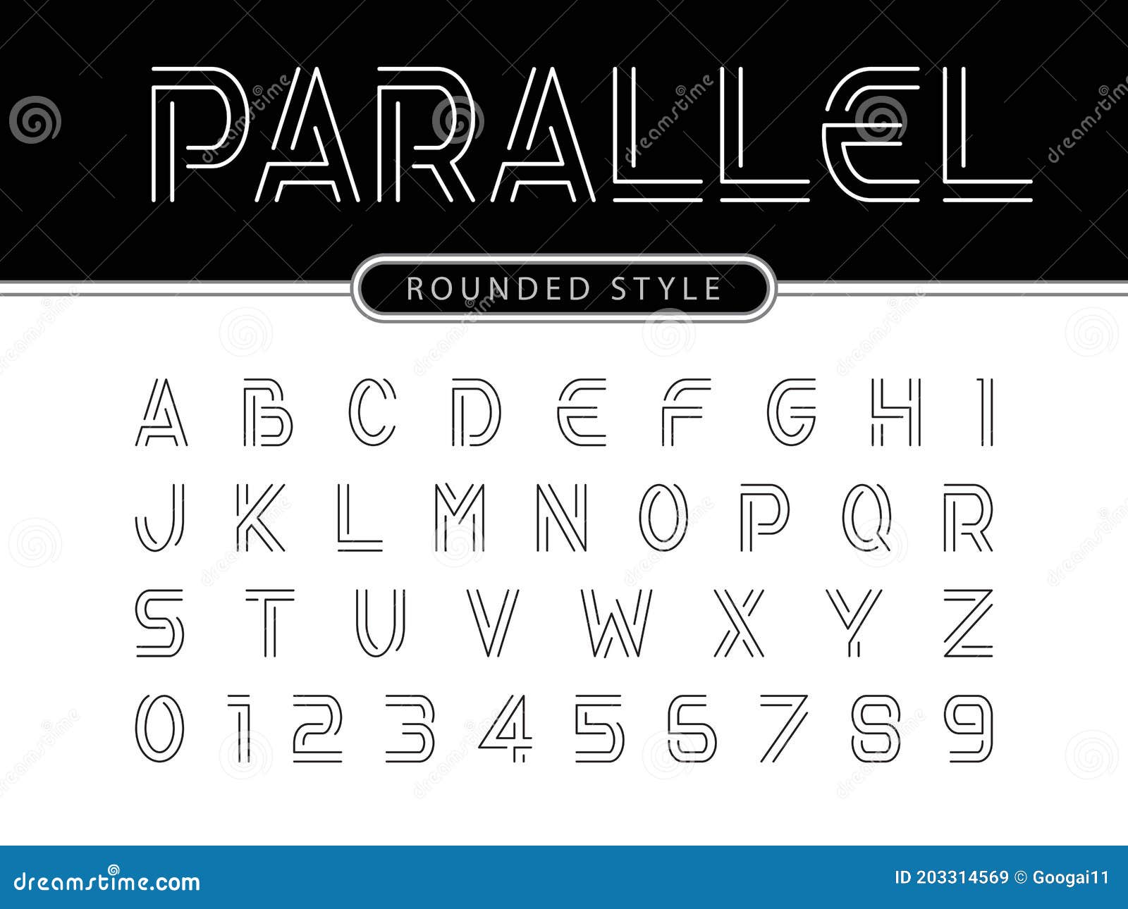 Vector of Modern Alphabet Letters and Numbers, Parallel Lines Stylized ...