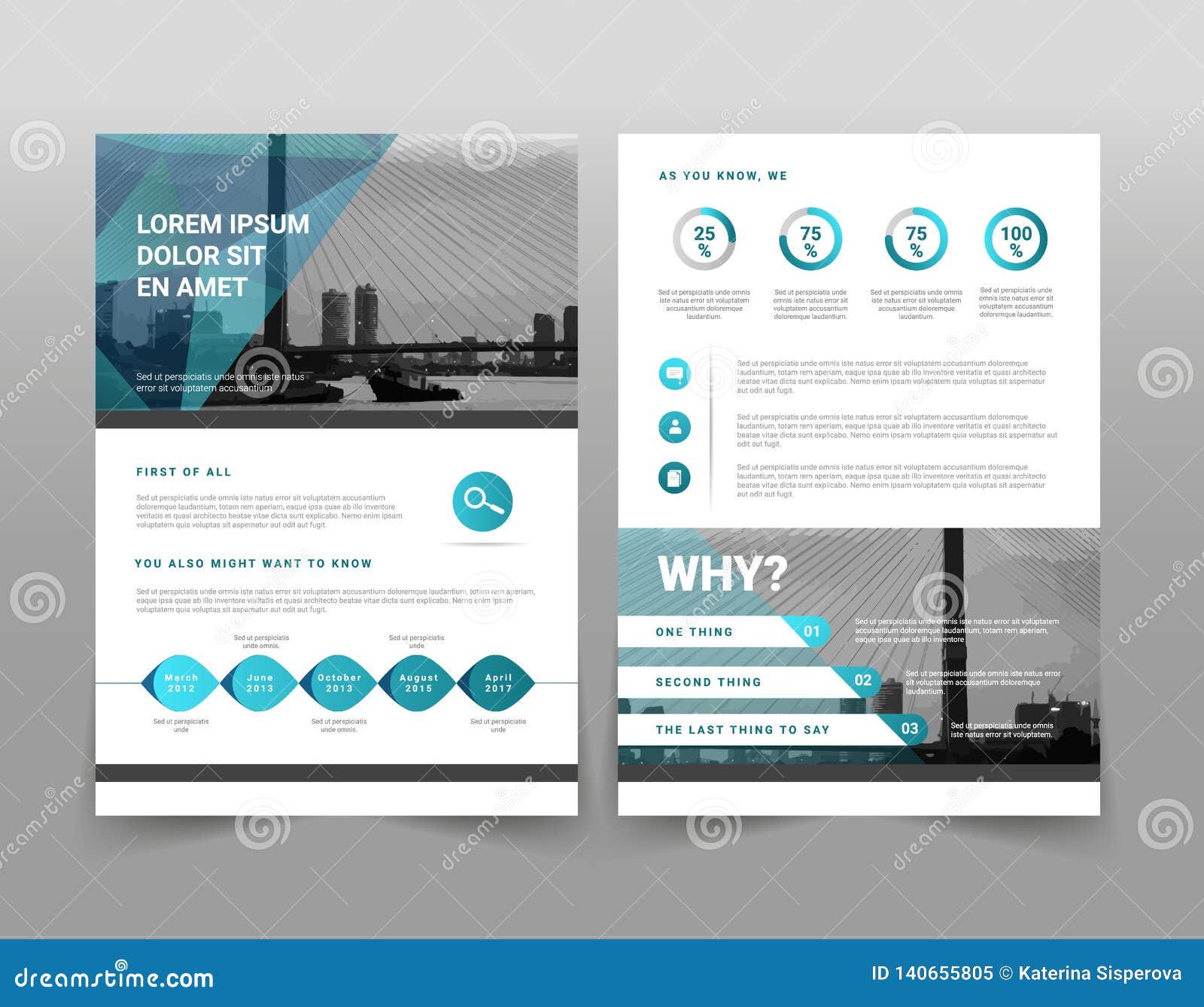 Vector Modern Blue Geometric Business Brochure or Leaflet Infographic ...
