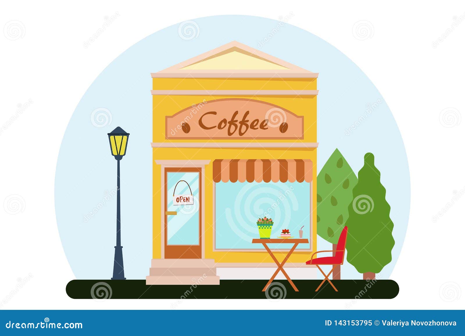 Vector Modern Cafe Detailed Facade in Flat Style. Vector Illustration ...