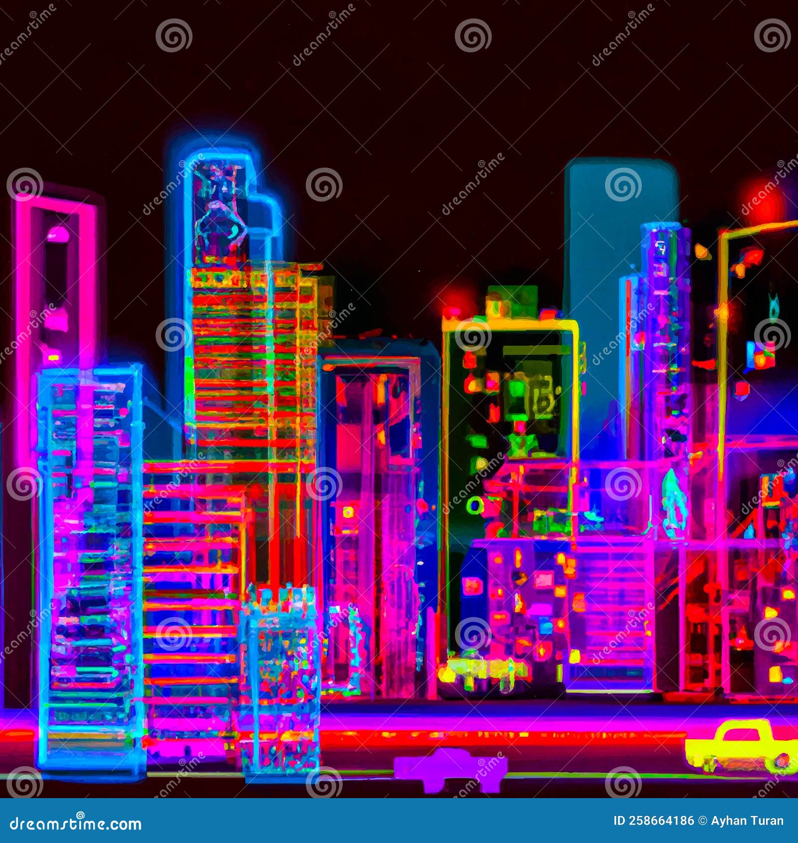 Vector Modern City and Neon Light Concept . Illustration Stock ...