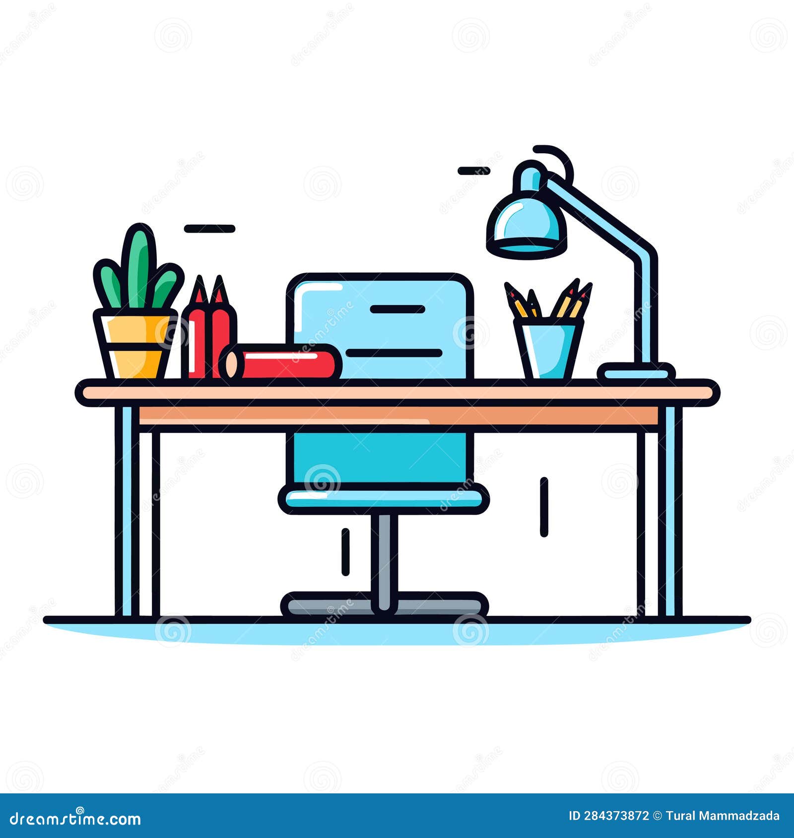 Vector of a Modern Desk Setup with a Computer and a Sleek Lamp Stock ...
