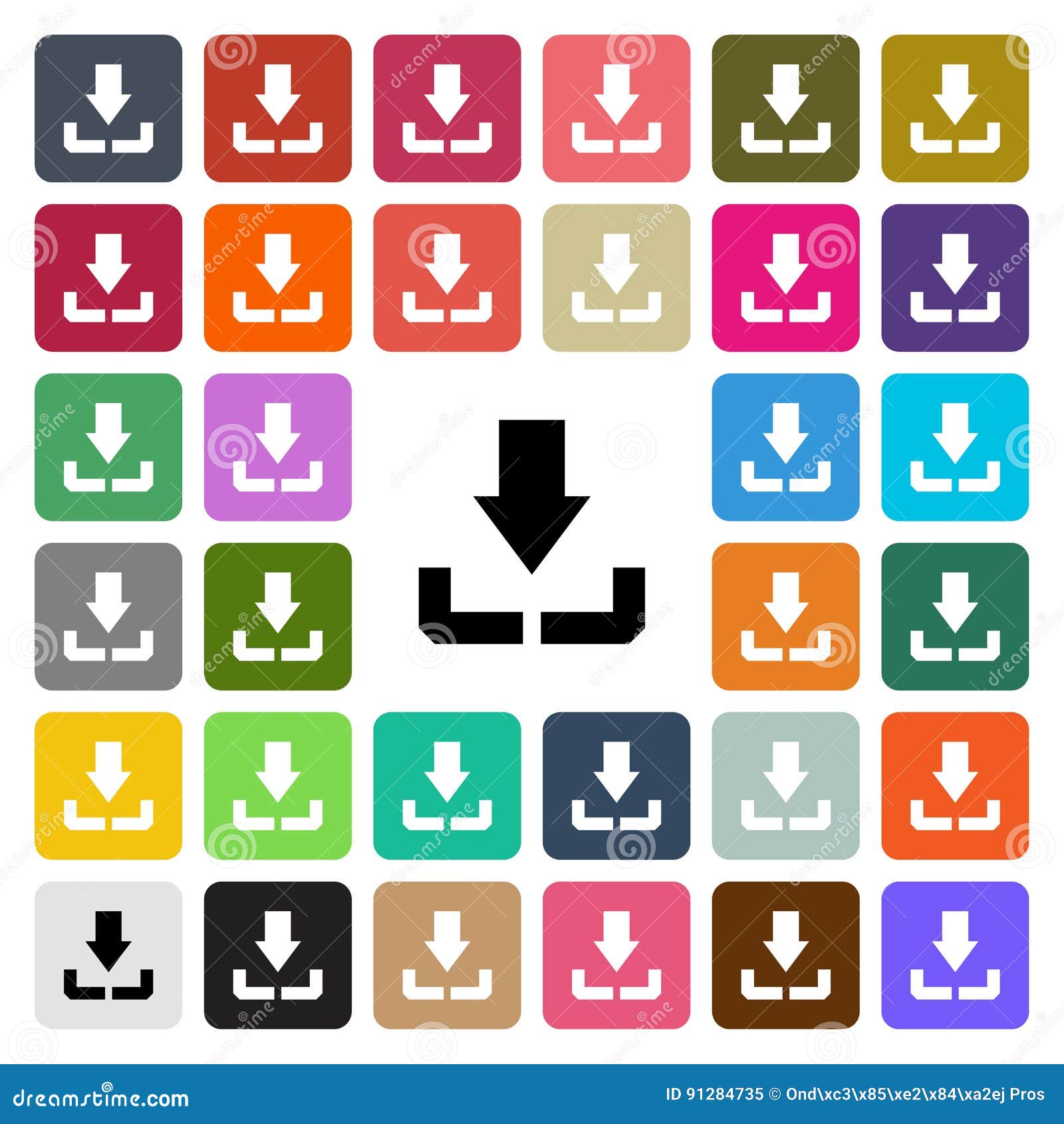 Vector Modern Download Flat Design Icon Set in Button Stock Vector ...