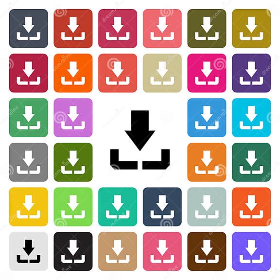 Vector Modern Download Flat Design Icon Set in Button Stock Vector ...