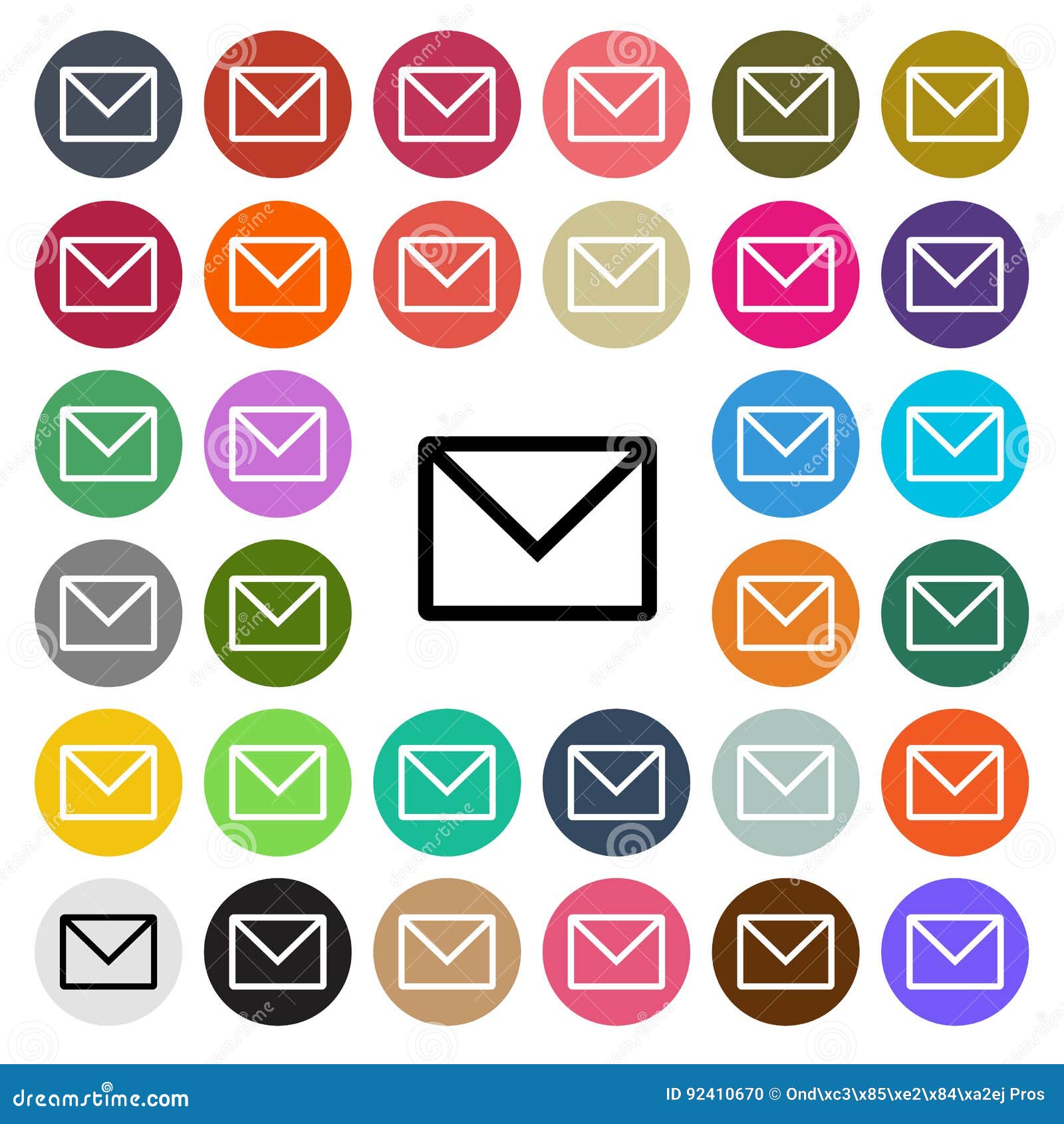 Vector Modern Email Flat Design Icon Set in Button Stock Vector ...