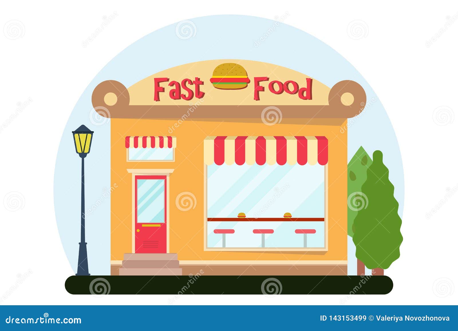 Vector Modern Fast Food Cafe Detailed Facade in Flat Style. Vector ...