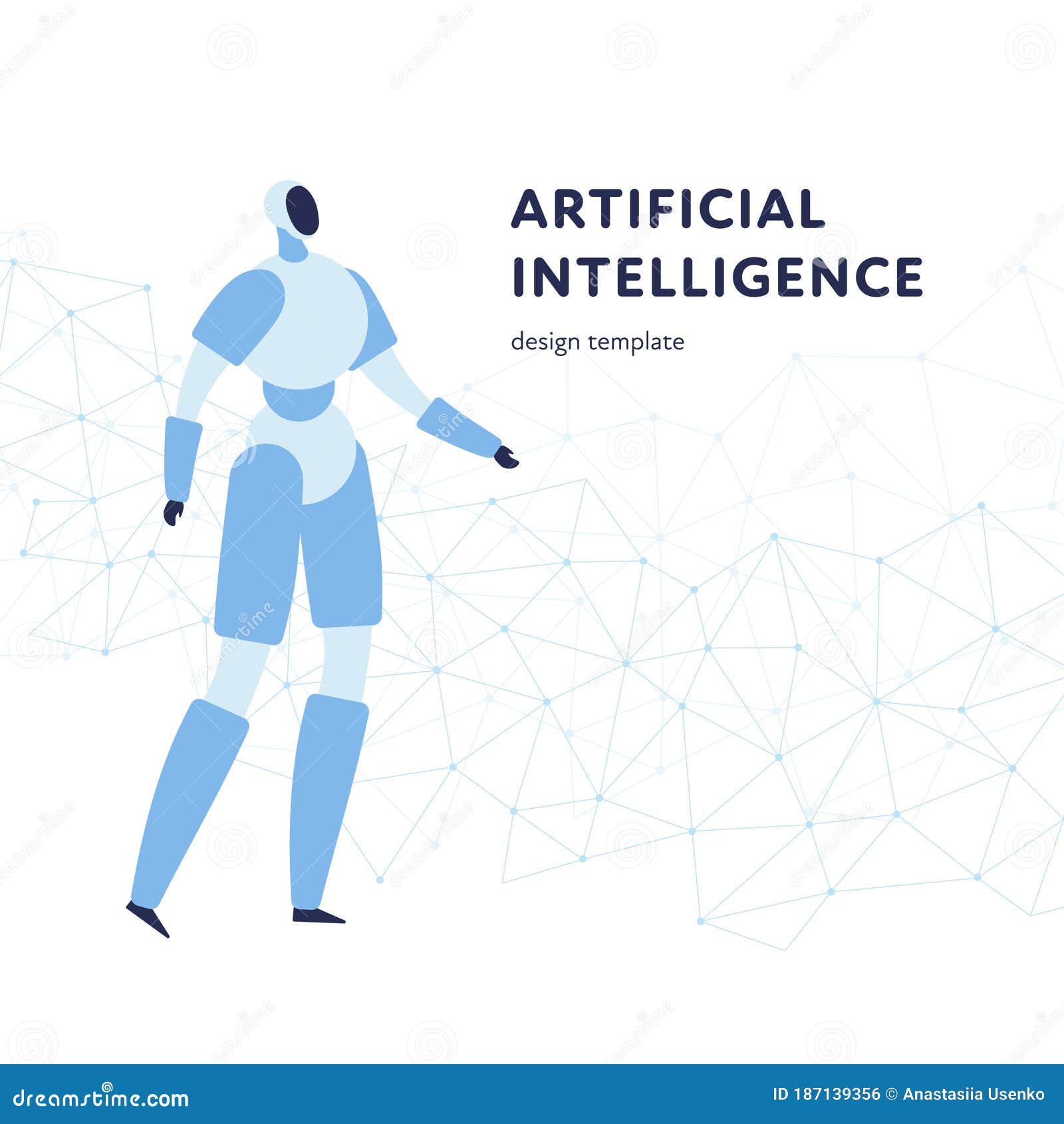 Vector Modern Flat Artificial Intelligence Banner Template. Blue Robot ...