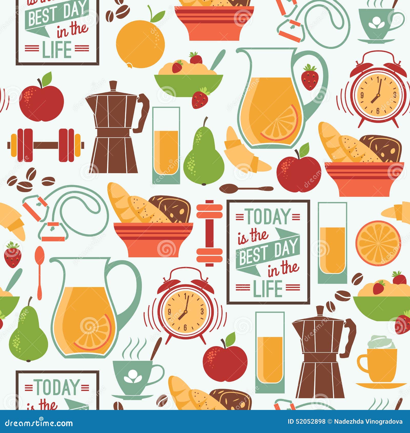 Vector Modern Flat Design Seamless Pattern. Good Morning Stock Vector ...