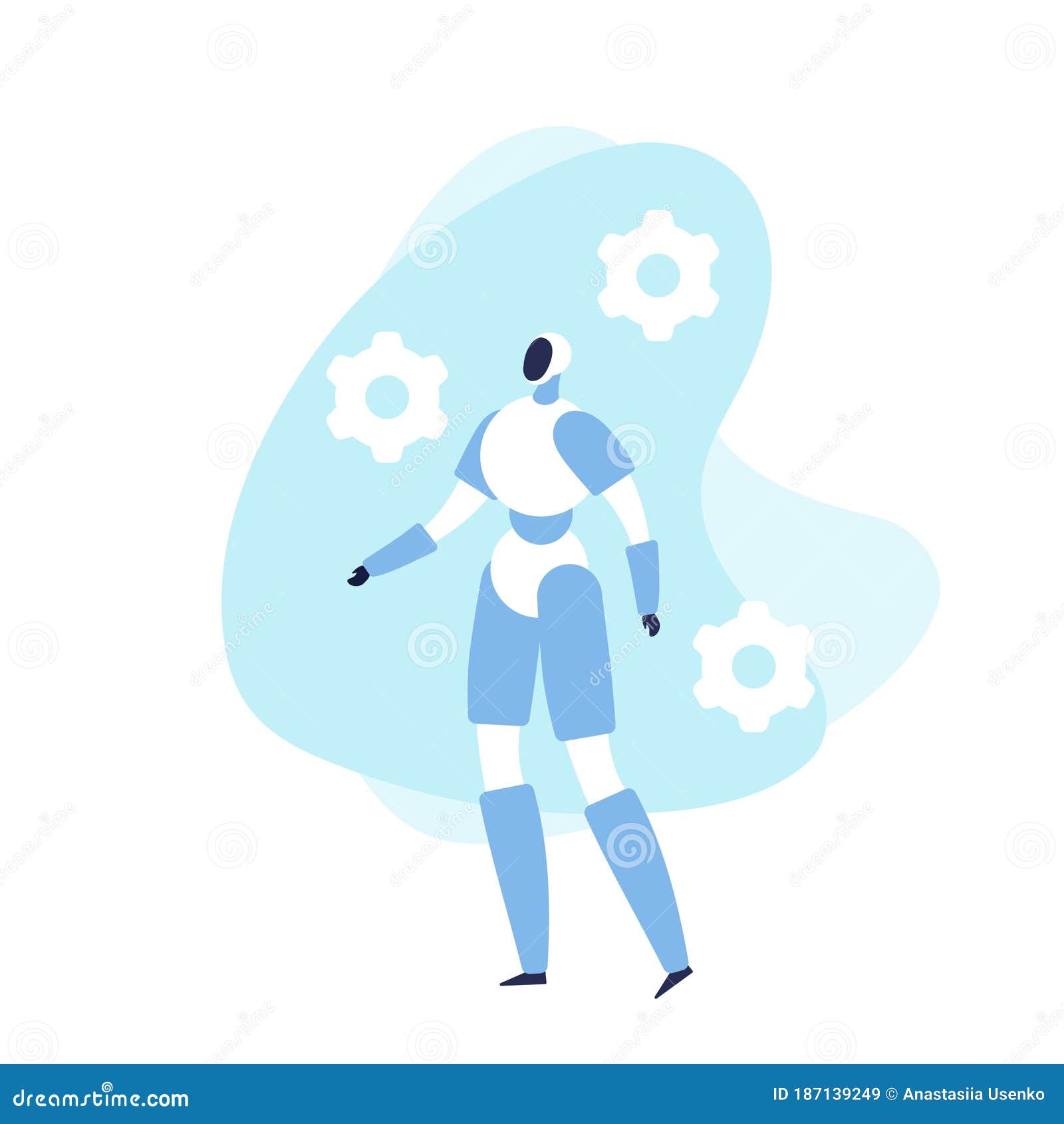 Vector Modern Flat Robot Banner Template. Blue Android Character on ...