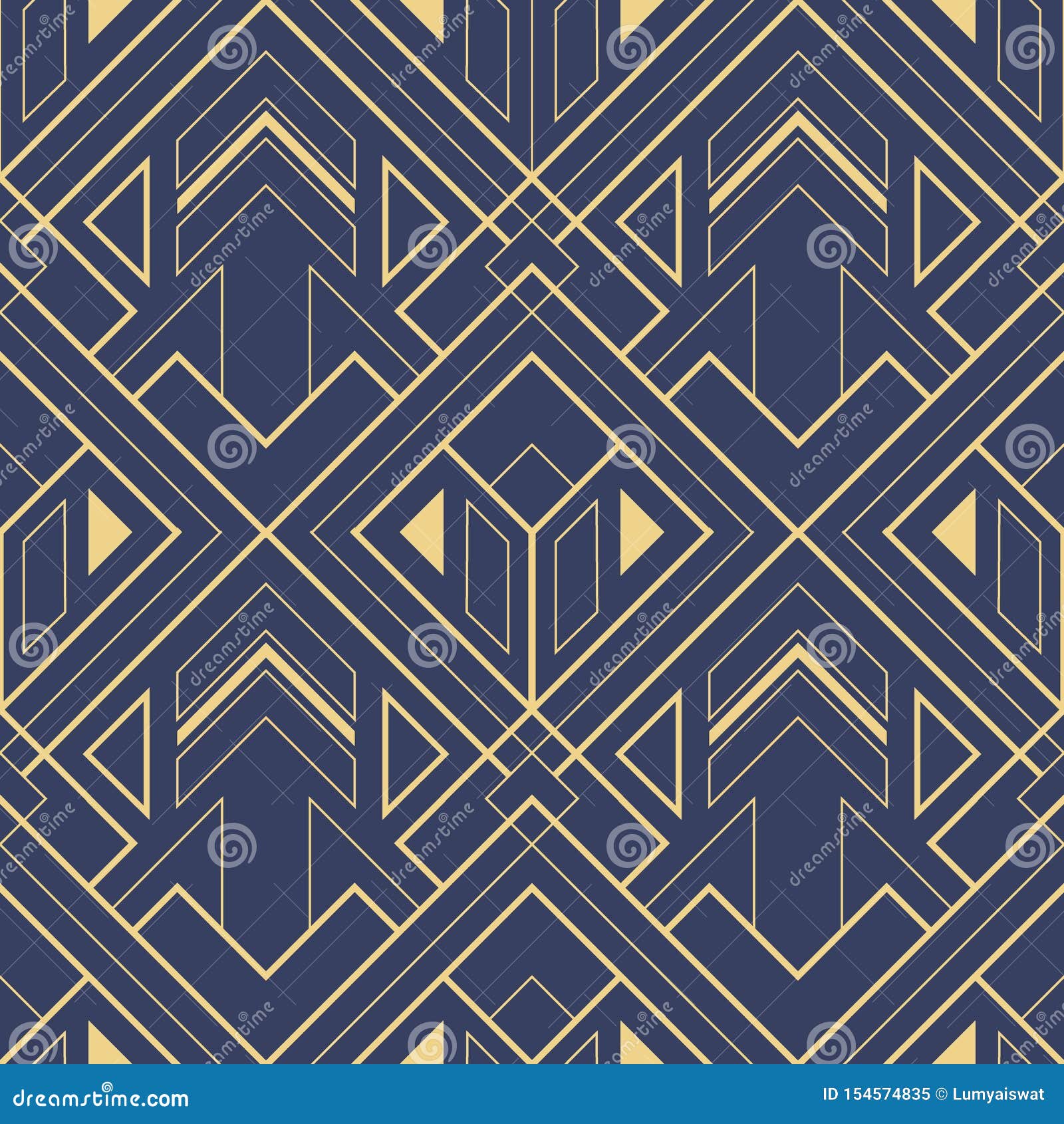 Abstract Art Deco Geometric Tiles Pattern on Blue Background Stock ...