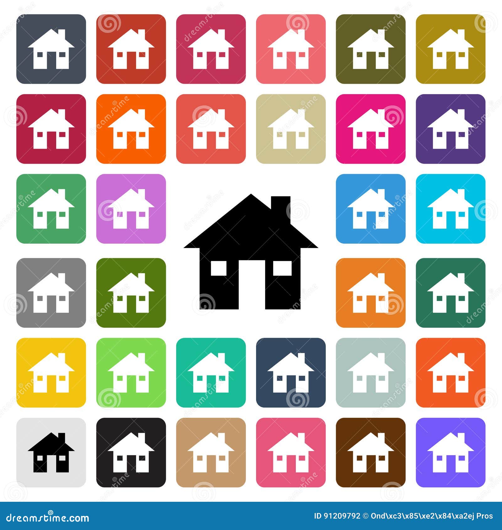 Vector Modern House Flat Design Icon Set in Button Stock Vector ...