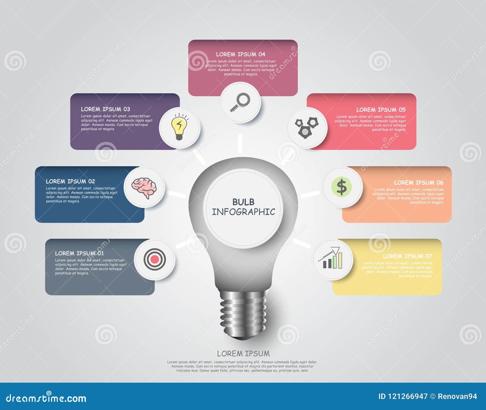 Vector Modern Infographic Bulb Design with Seven Steps for Business ...